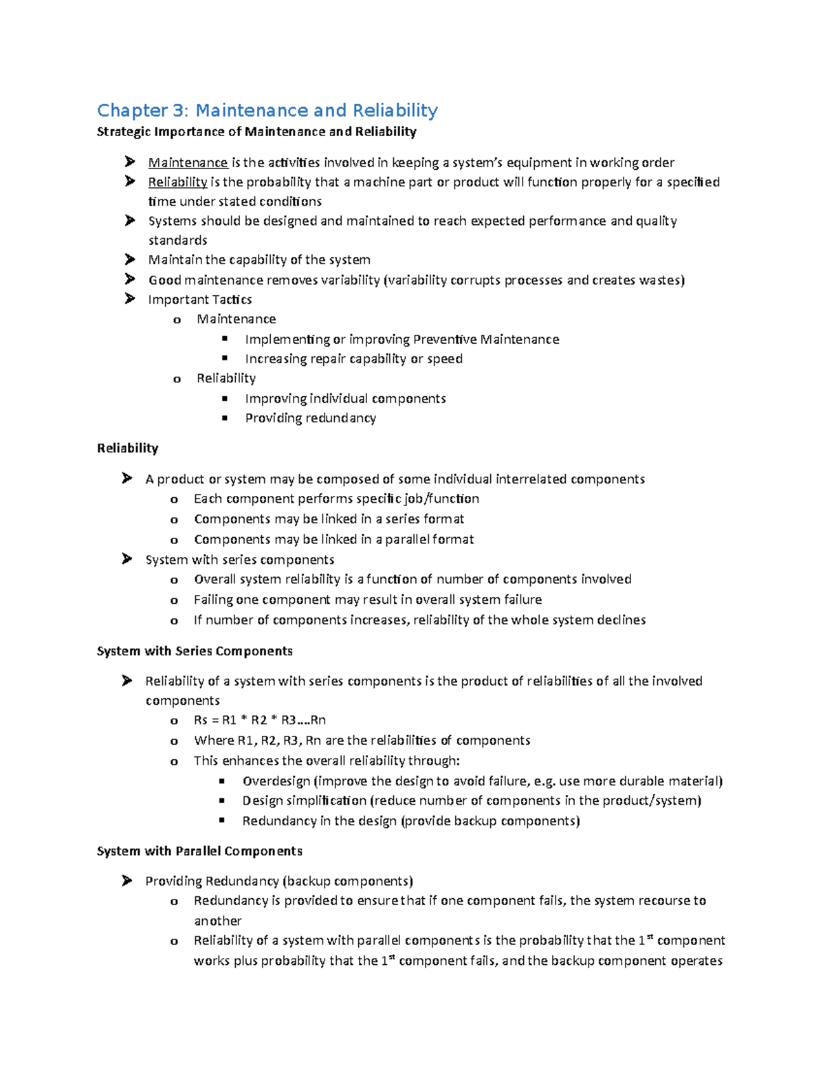 Docx-3 - Lecture notes 3 - Chapter 3: Maintenance and Reliability ...