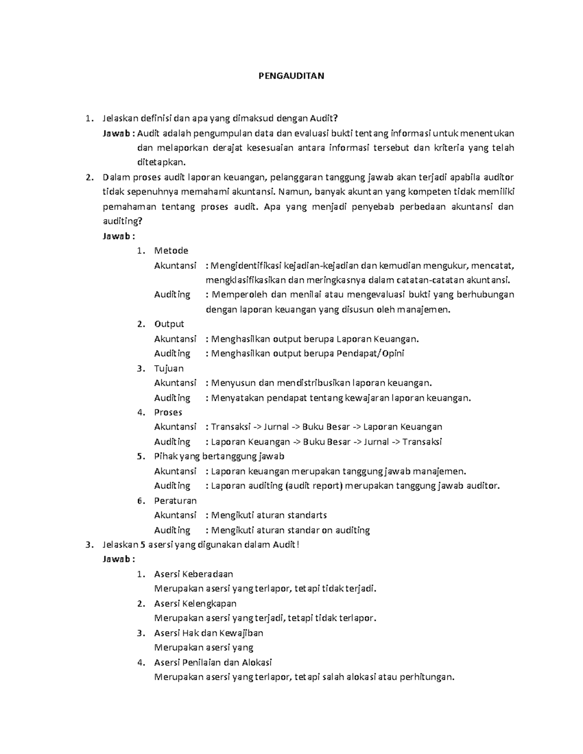 Mata Kuliah Pengauditan - PENGAUDITAN Jelaskan definisi dan apa yang ...