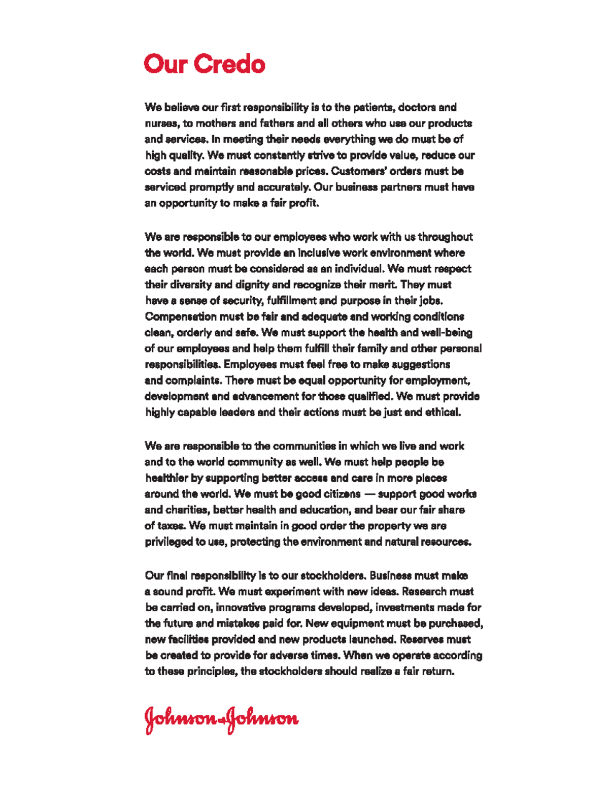 Our credo english 8 5x11 - Our Credo We believe our first ...