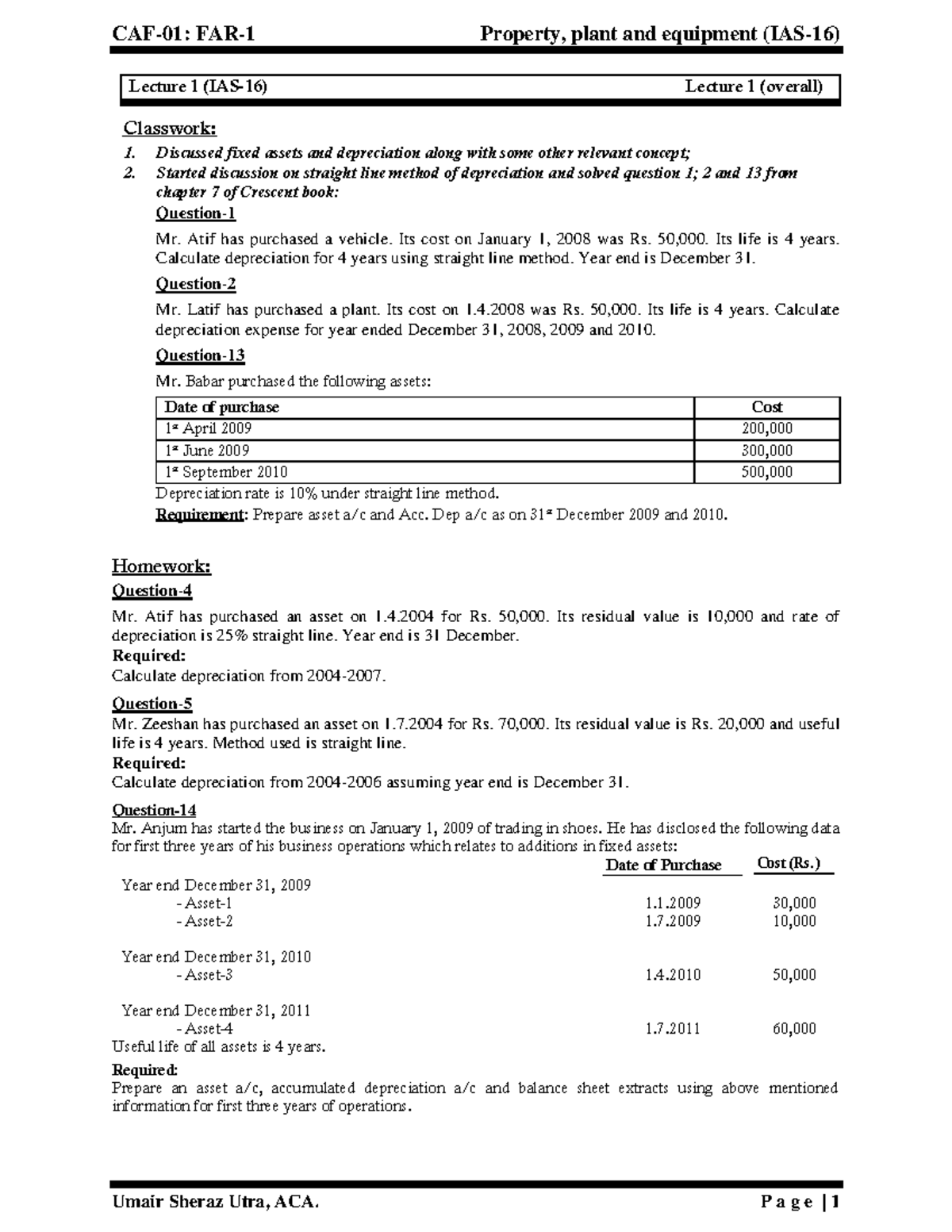 Lecture 1-1 - These are basic practice material for PROPERTY PLANT AND ...