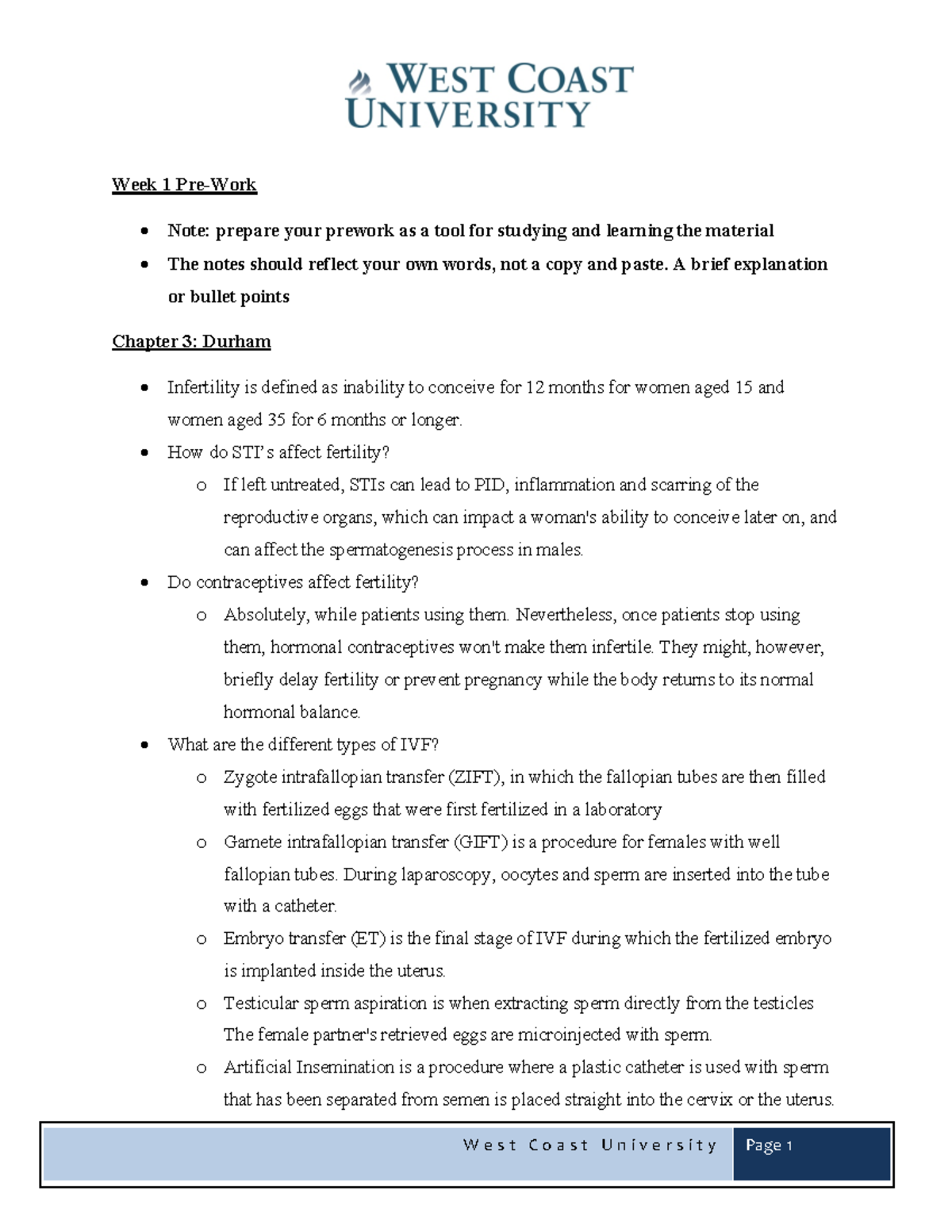 OB WK1 prework finished - NSG 672 - WCU - Studocu