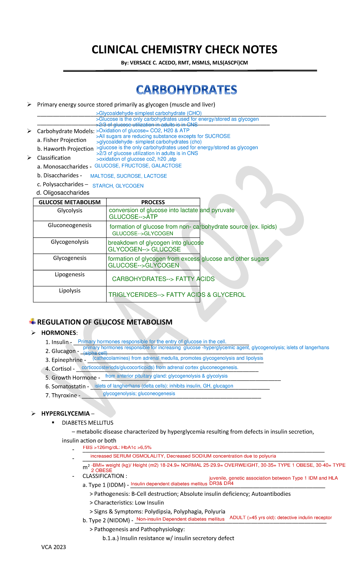 CC2 Check Notes - CLINICAL CHEMISTRY CHECK NOTES By: VERSACE C. ACEDO ...