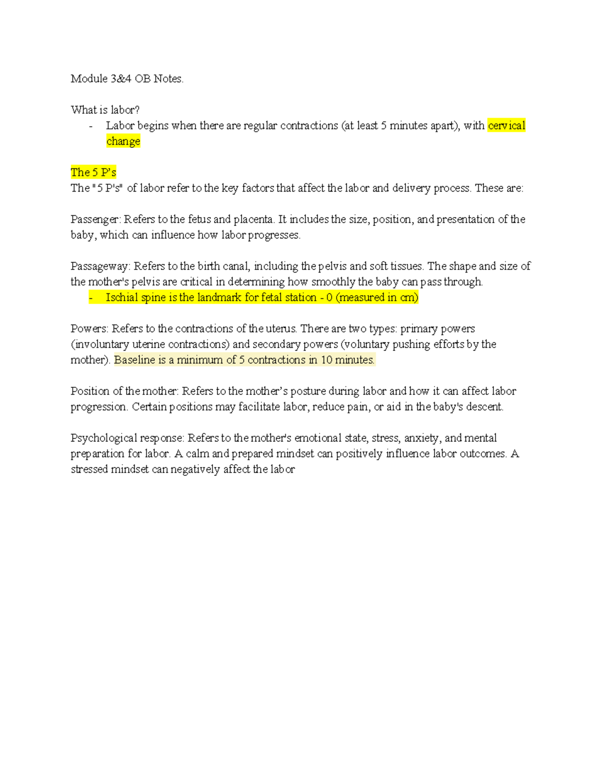 Module 3&4 OB Notes - Module 3&4 OB Notes. What is labor? - Labor ...