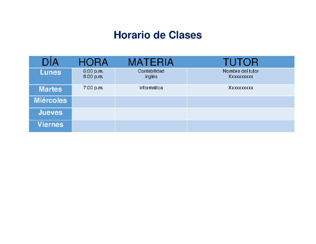 Ejemplo de organización de clases y tareas UCNL - Horario de Clases DÍA ...