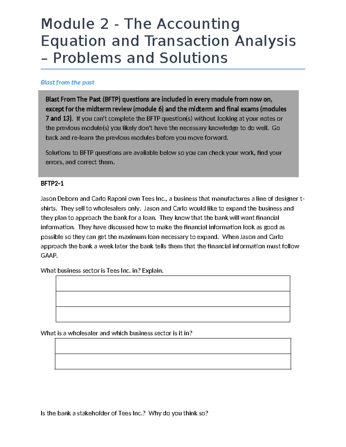 Module 2 - Problems and Solutions ACC 100 - Module 2 - The Accounting ...