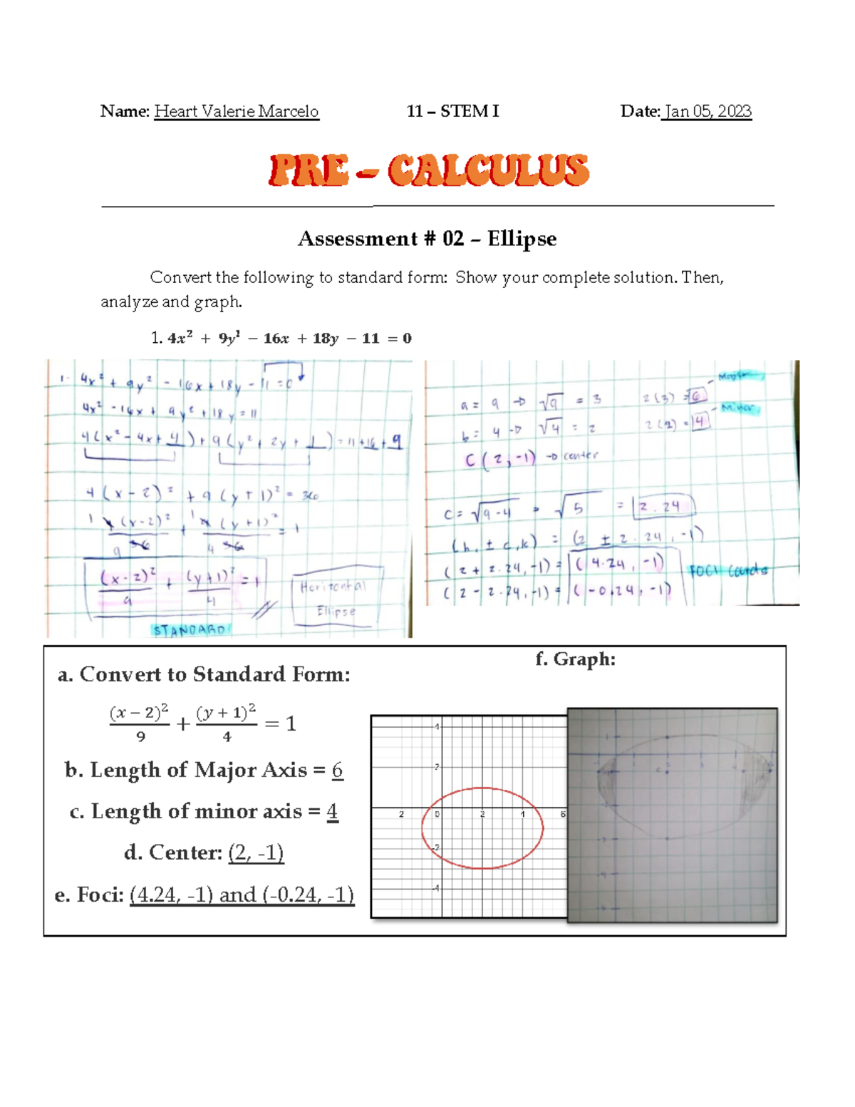 Assessment # 2 - Ellipse - Name: Heart Valerie Marcelo 11 – STEM I Date ...