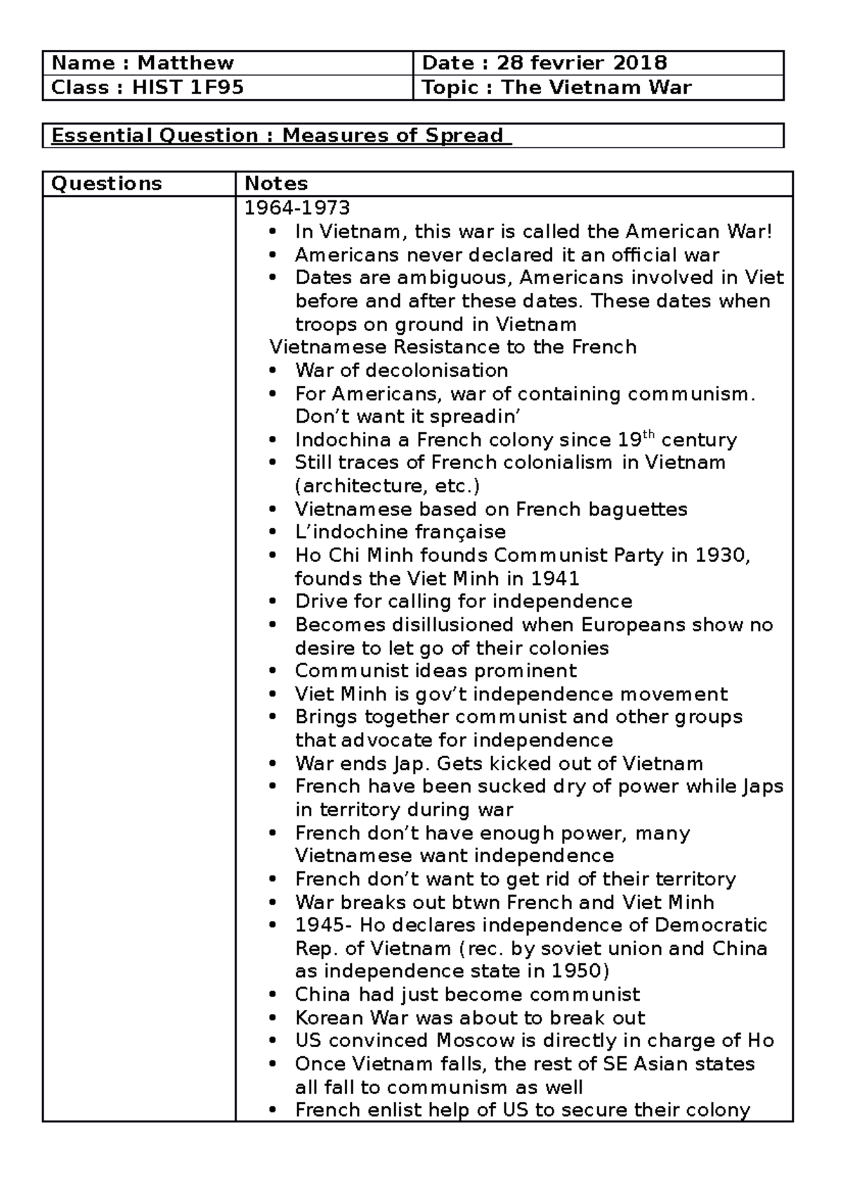 Lecture 7 - Name : Matthew Date : 28 fevrier 2018 Class : HIST 1F95 ...