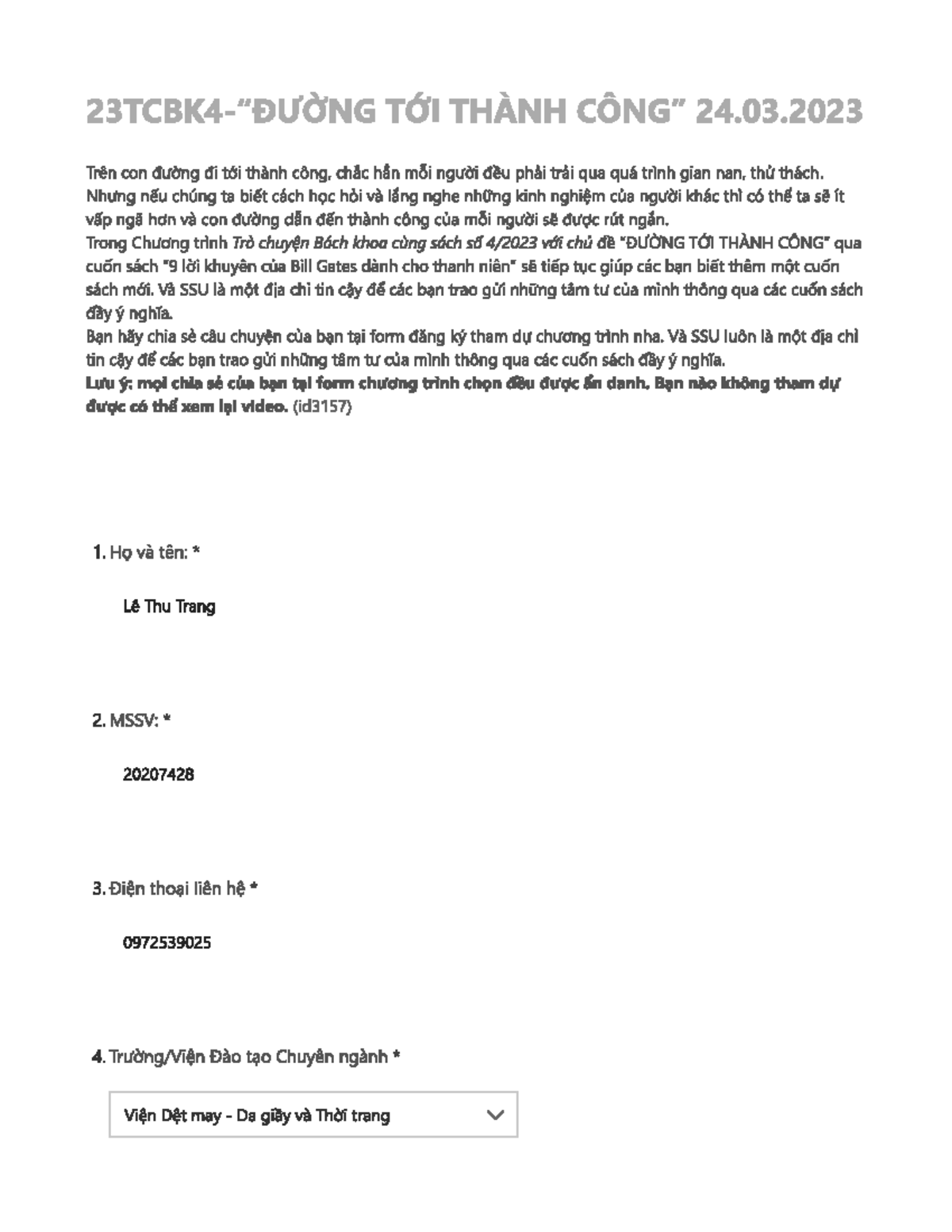 Form example in ms form - Tin học đại cương - Studocu