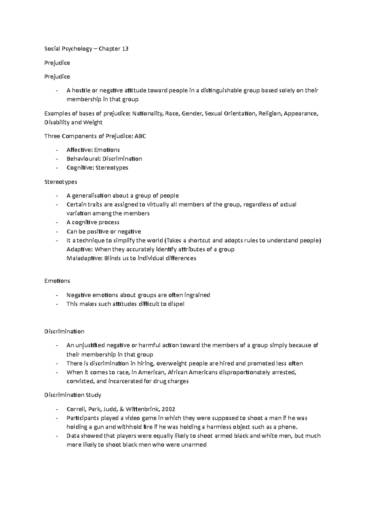 Social Psychology - Chapter 13 (Prejudice) - Social Psychology ...
