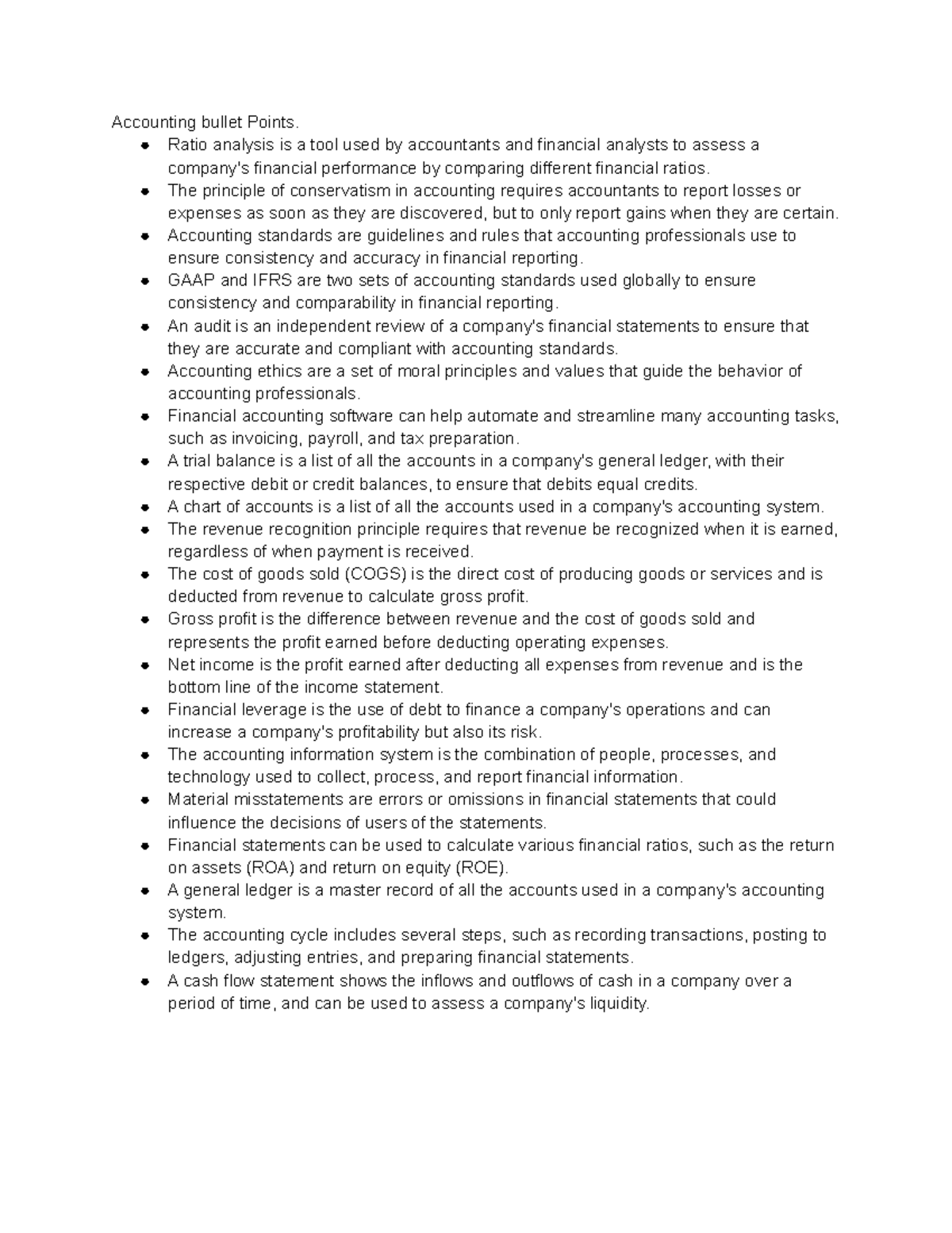 Accounting bullet Points 3 - Ratio analysis is a tool used by ...