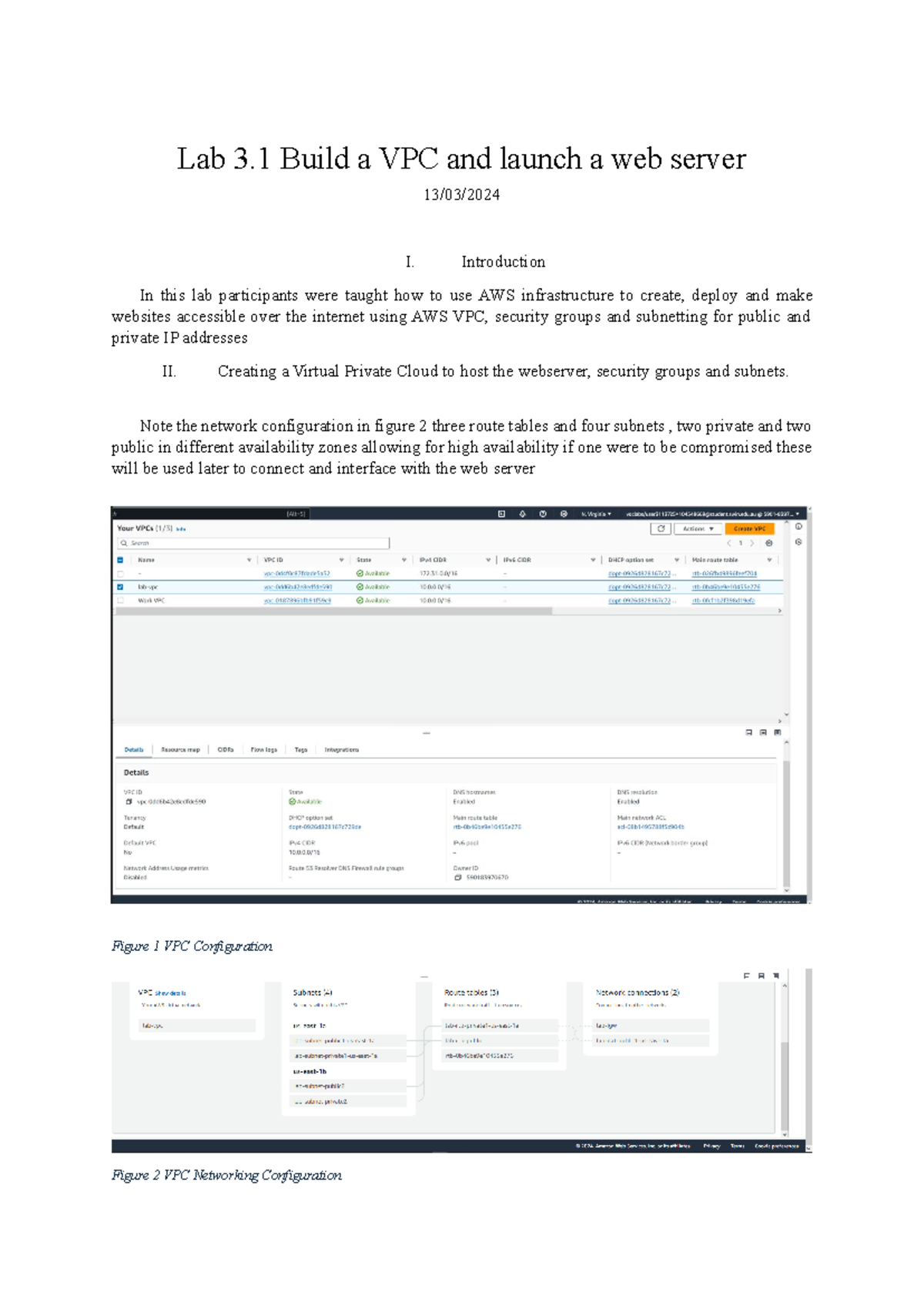 Lab 3 Lab 31 Report Lab 3 Build A Vpc And Launch A Web Server 1303 I Introduction In