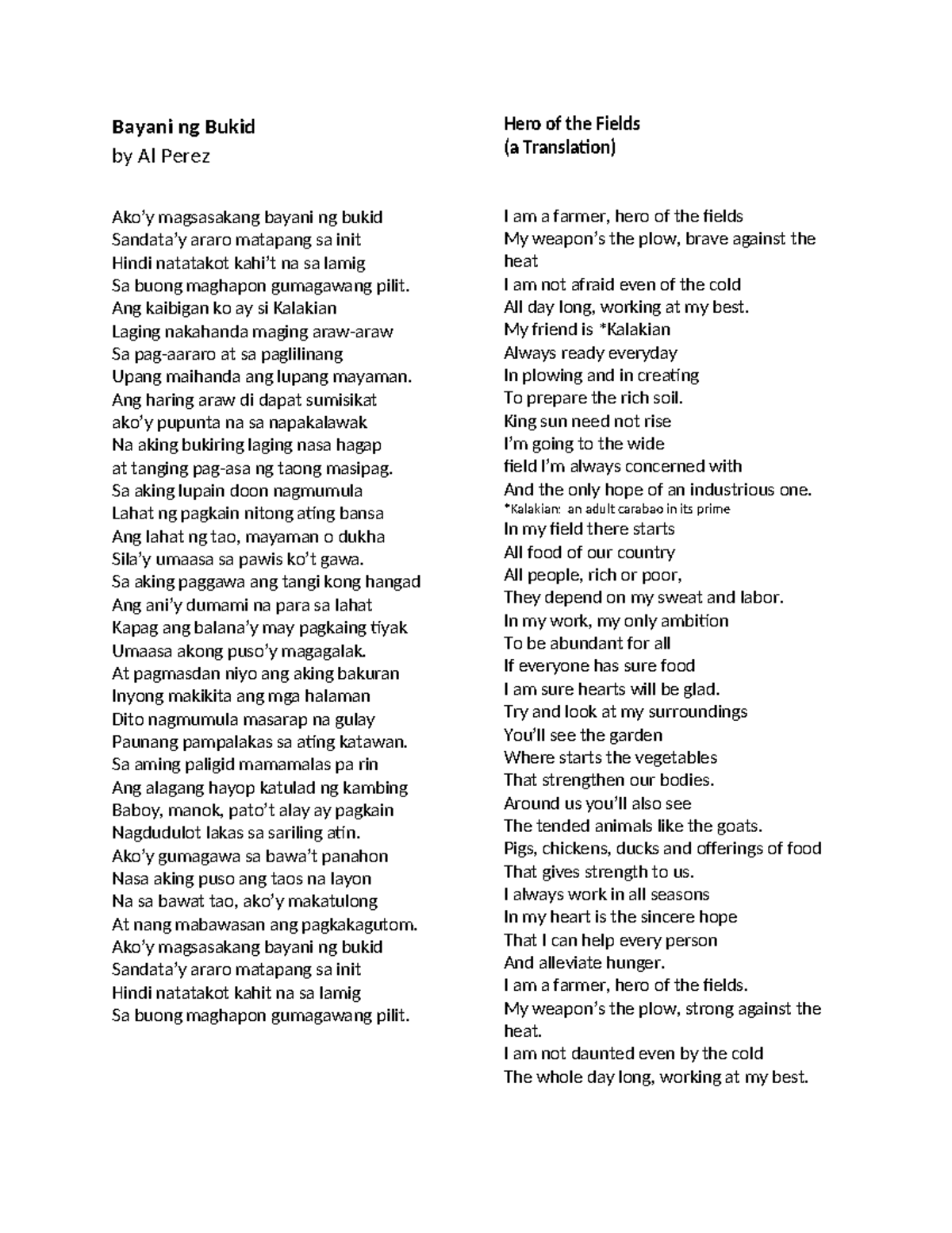 Bayani ng Bukid - Ang kaibigan ko ay si Kalakian Laging nakahanda ...