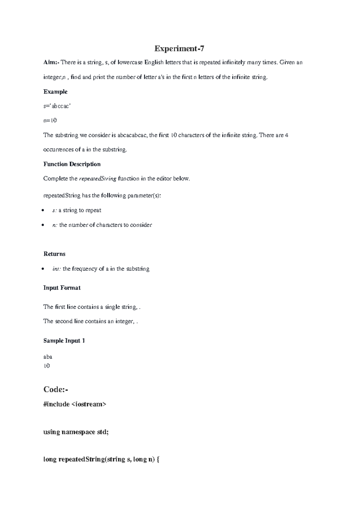 Experiment 7 Experiment 7 Experiment Aim There Is A String S Of Lowercase English