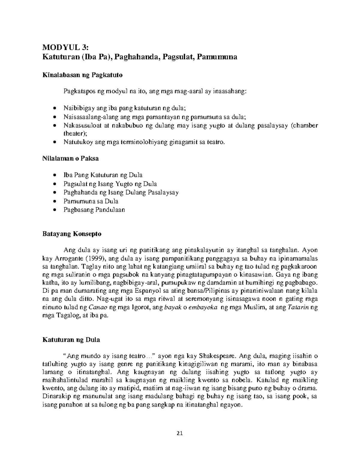 Dulaang Filipino Modyul Panghuling Panahon - MODYUL 3: Katuturan (Iba ...