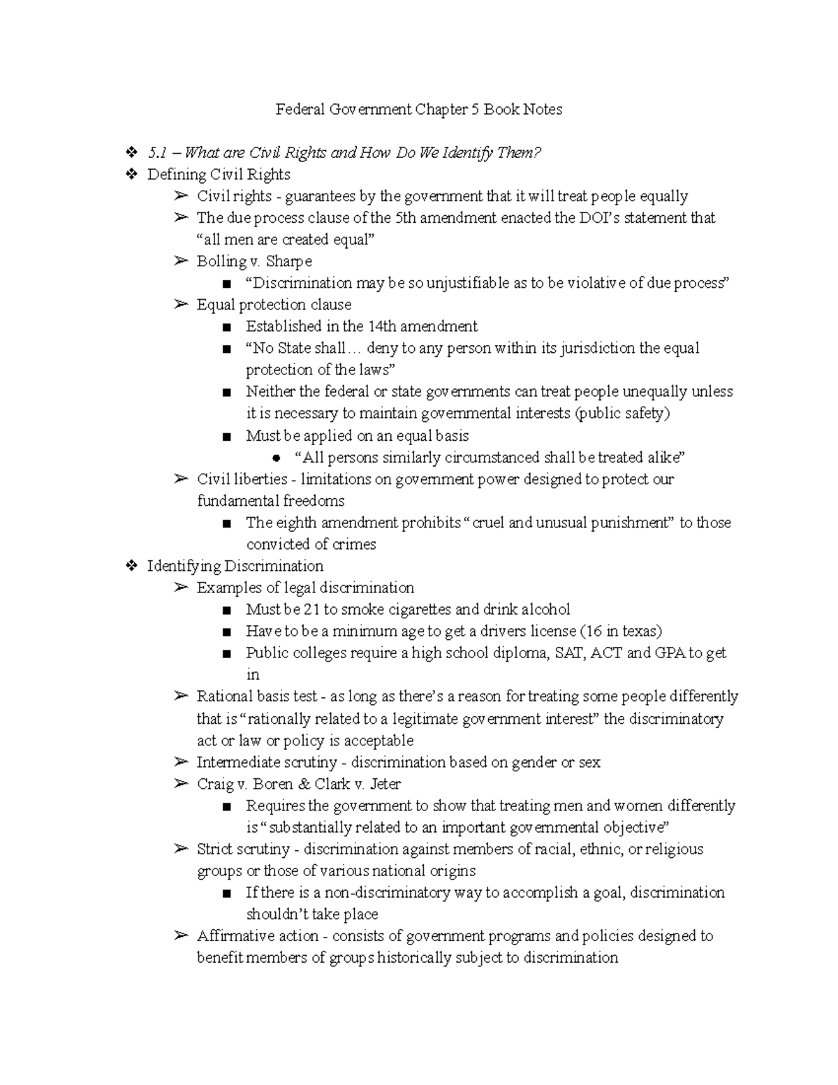 Federal Government Chapter 5 Book Notes - Sharpe