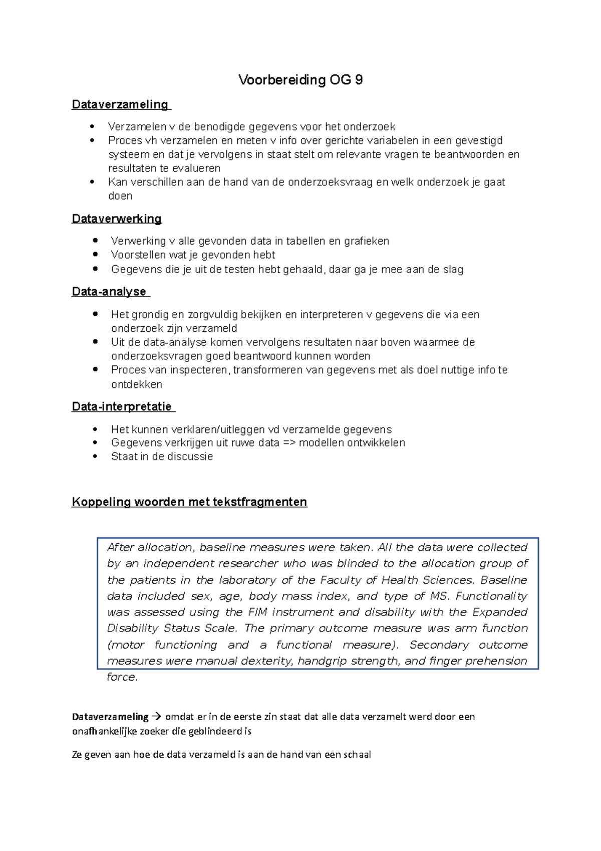 OG 9 - OG 9 dataverzameling - Voorbereiding OG 9 Dataverzameling ...