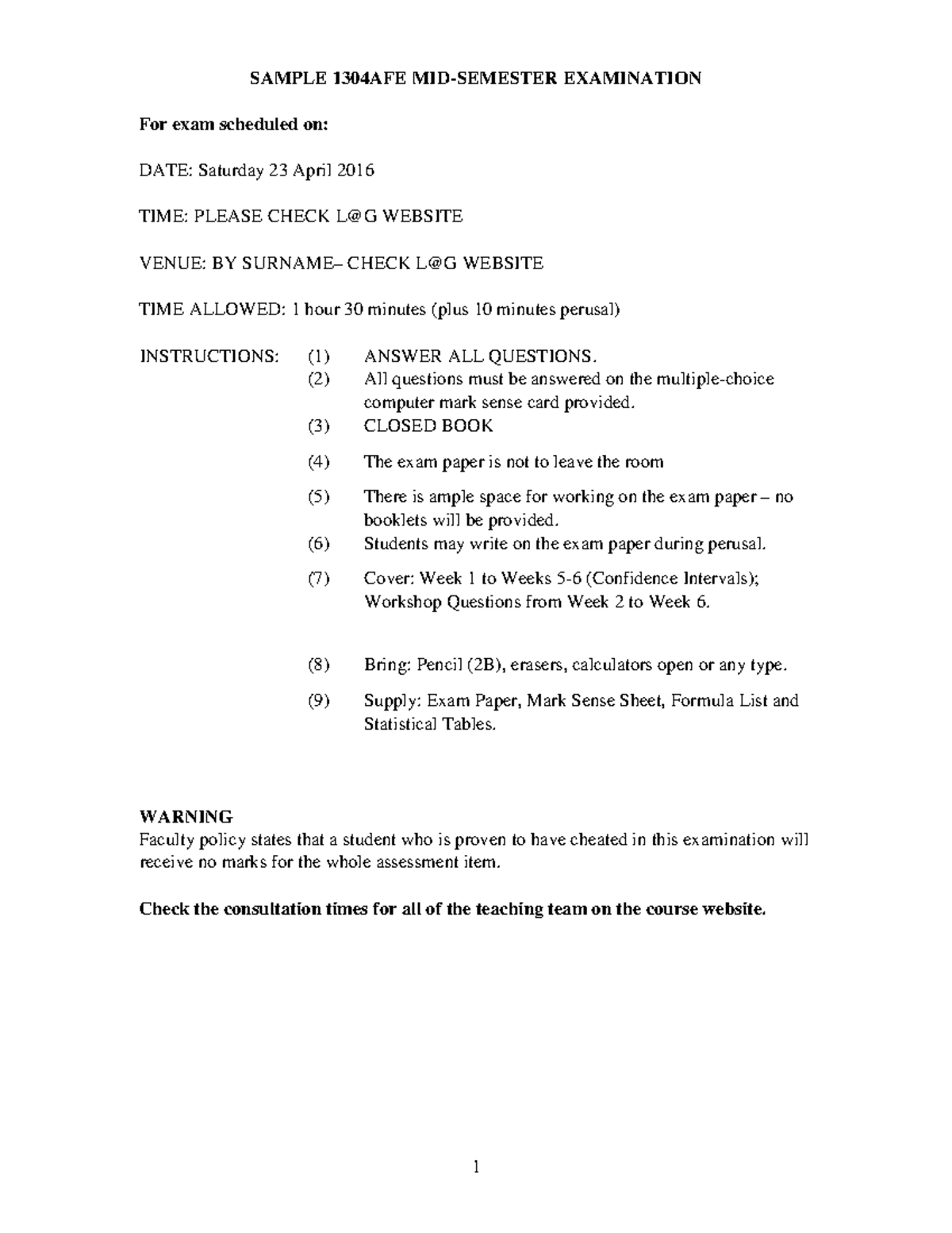 Sample/practice Exam 25 April 2016, Questions - SAMPLE 1304AFE MID ...