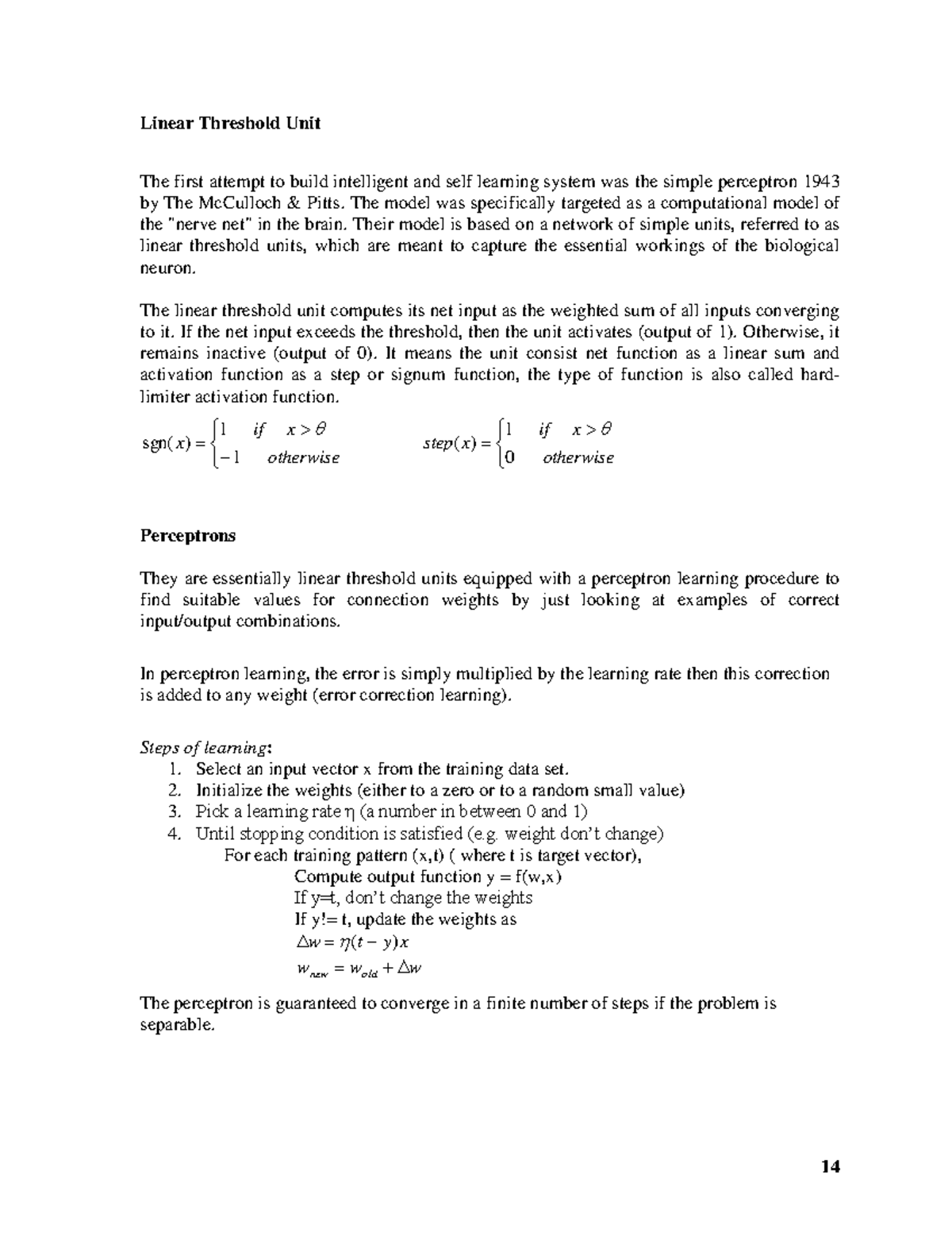 ANN-IOE-2nd file - Linear Threshold Unit The first attempt to build ...