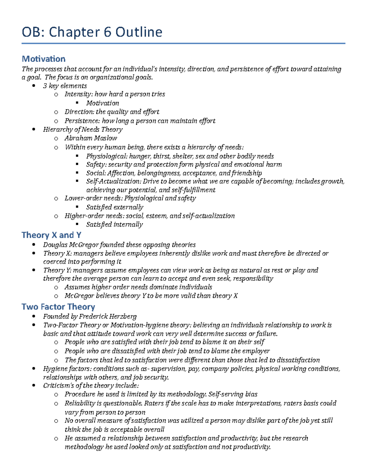 OB chapter 6 outline - OB: Chapter 6 Outline Motivation The processes ...