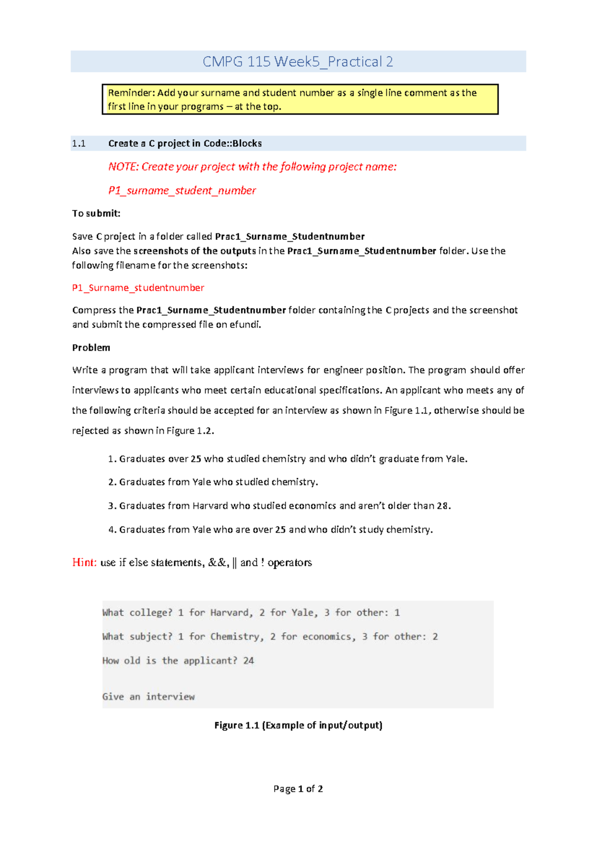 CMPG115 Week5 Prac 2 Instructions - Page 1 of 2 CMPG 11 5 Week 5 ...