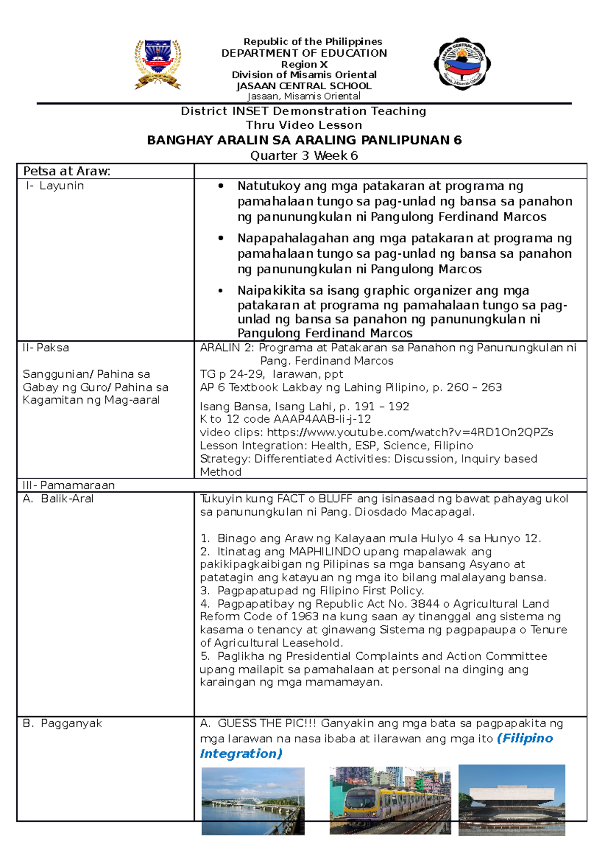 AP-Lessson-Plan-Grade-4 1ST QTR WEEK 10 - Republic of the Philippines ...