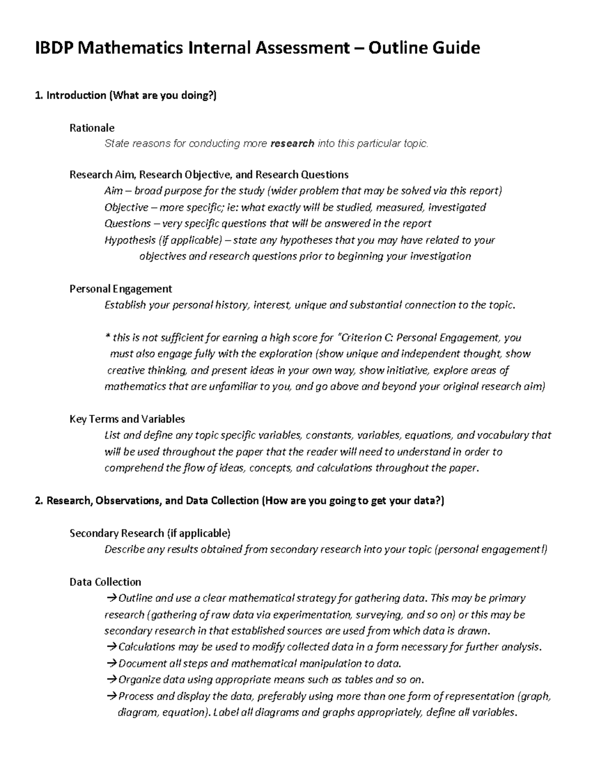 IBDP Math IA Outline Guide - IBDP Mathematics Internal Assessment – Outline Guide 1 ...