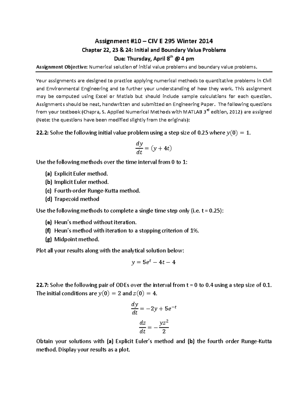 Seminar assignments - assignment 10 solutions - Assignment CIV E 295 ...