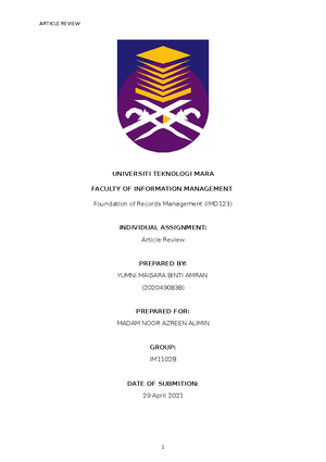 Assignment Project Declaration Form - Final - FACULTY OF BUSINESS AND ...