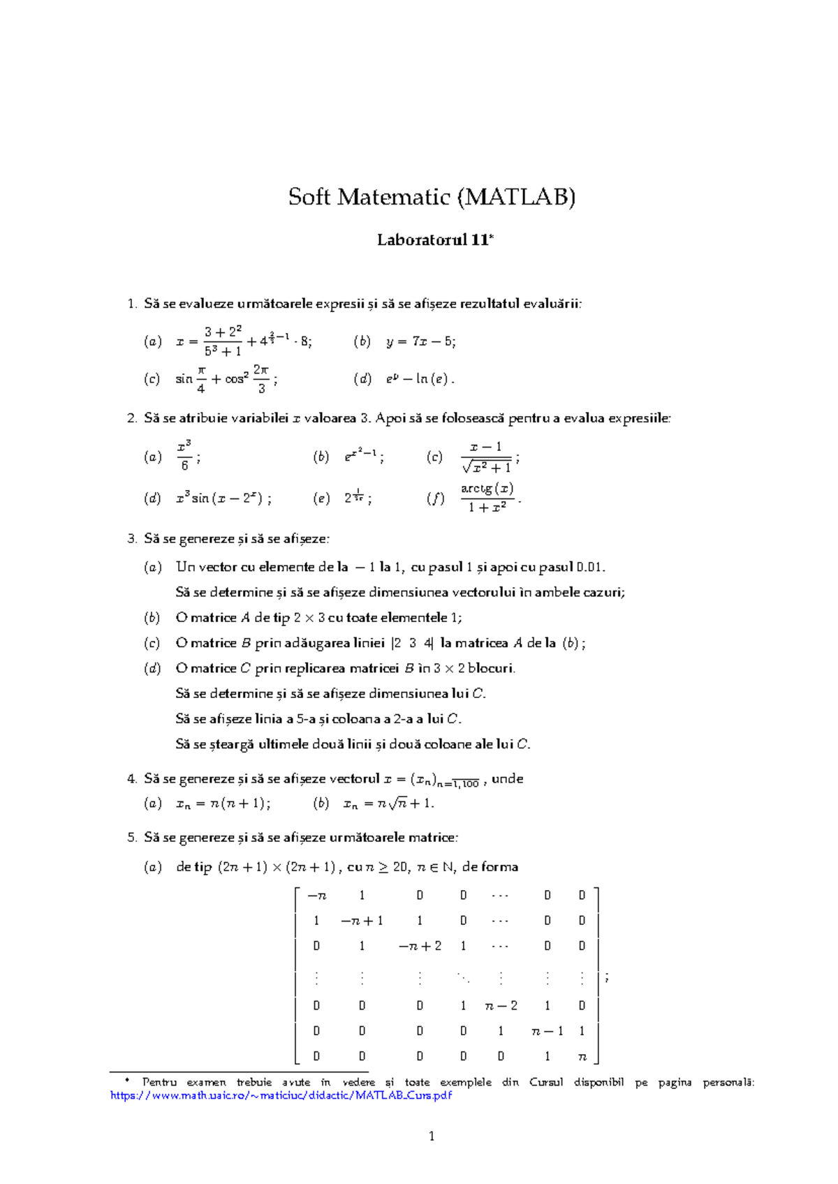 Lab11 Matlab - Soft Matematic (MATLAB) Laboratorul 11 ∗ S ̆a se ...