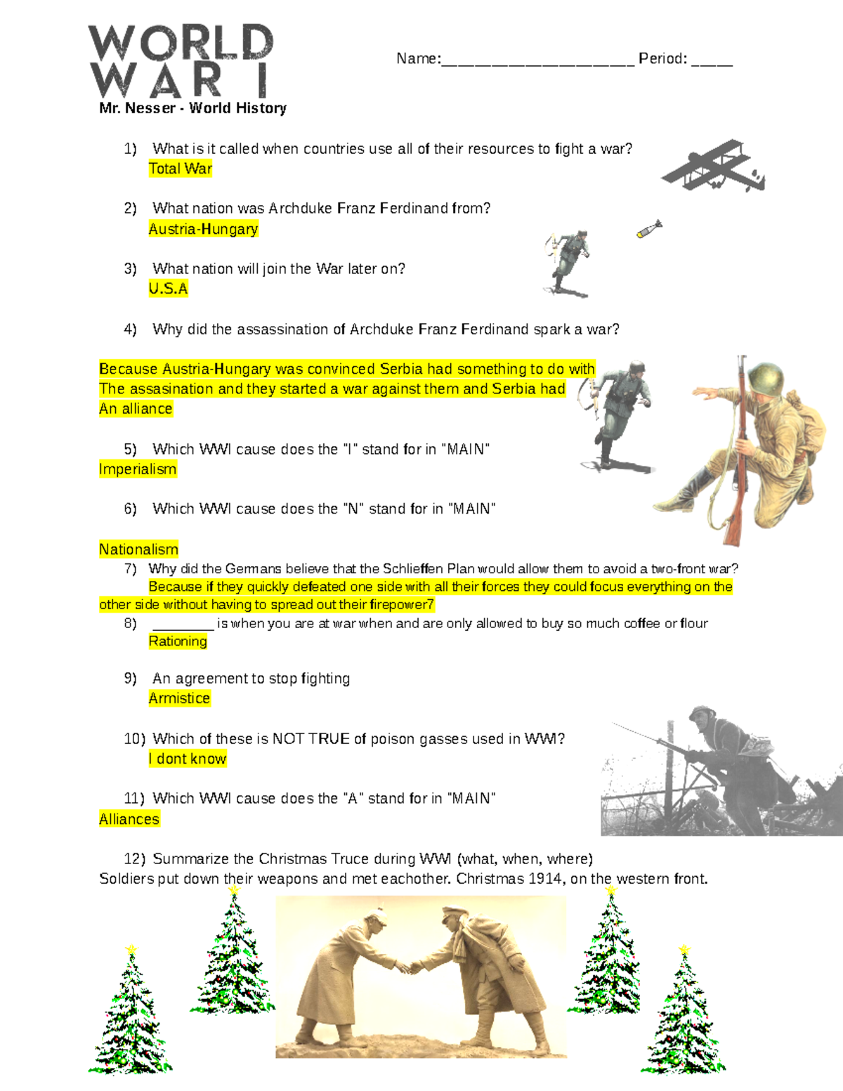 Copy of Study Guide -WWI Test - Google Docs - Mr. Nesser - World ...