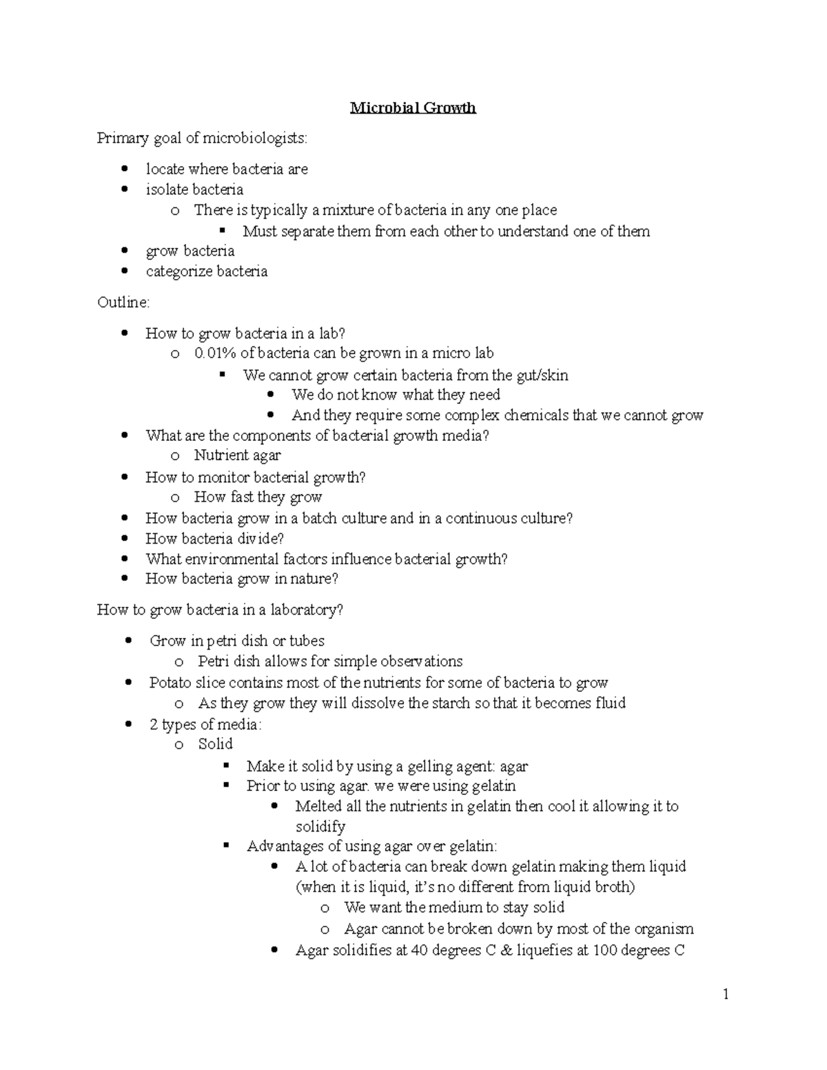 Microbial Growth - Lecture notes Exam 2 - Microbial Growth Primary goal ...