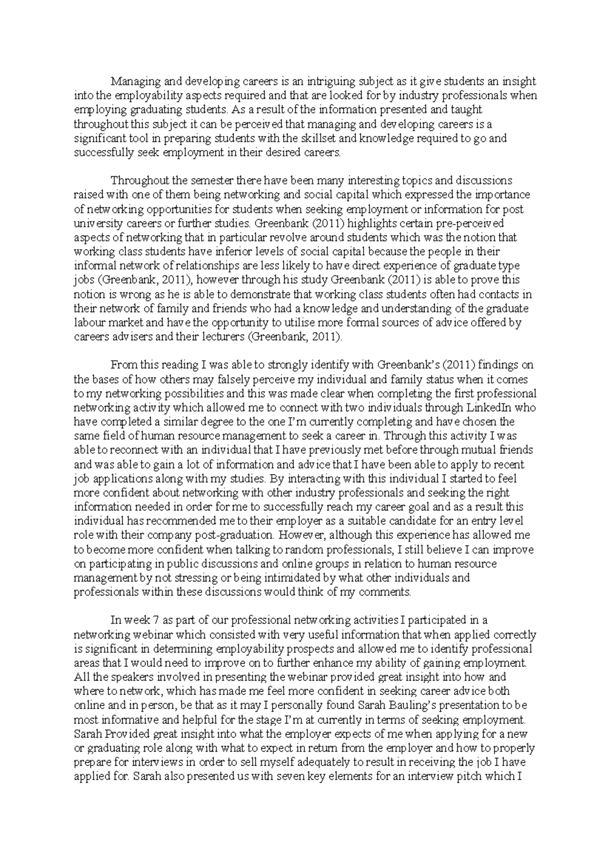 Managing and developing careers reflection - 200376 - UWS - Studocu