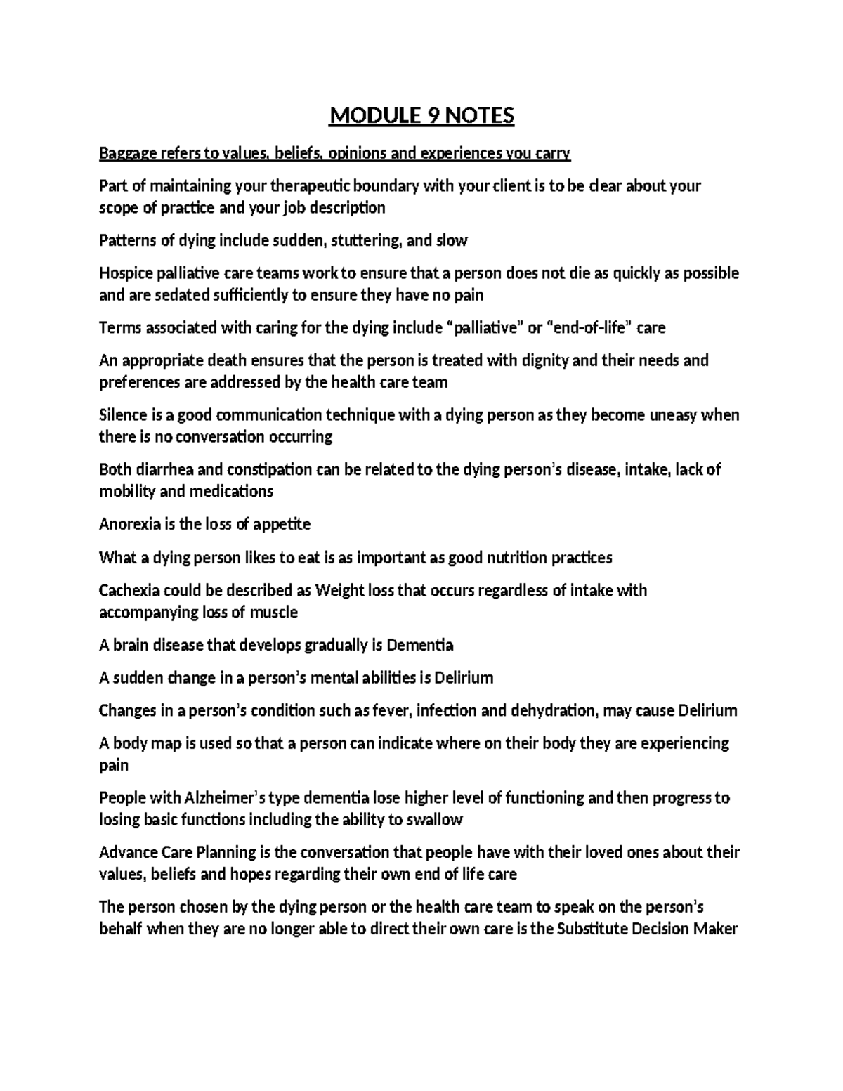 Module 9 Notes - Copy - just outline - MODULE 9 NOTES Baggage refers to ...