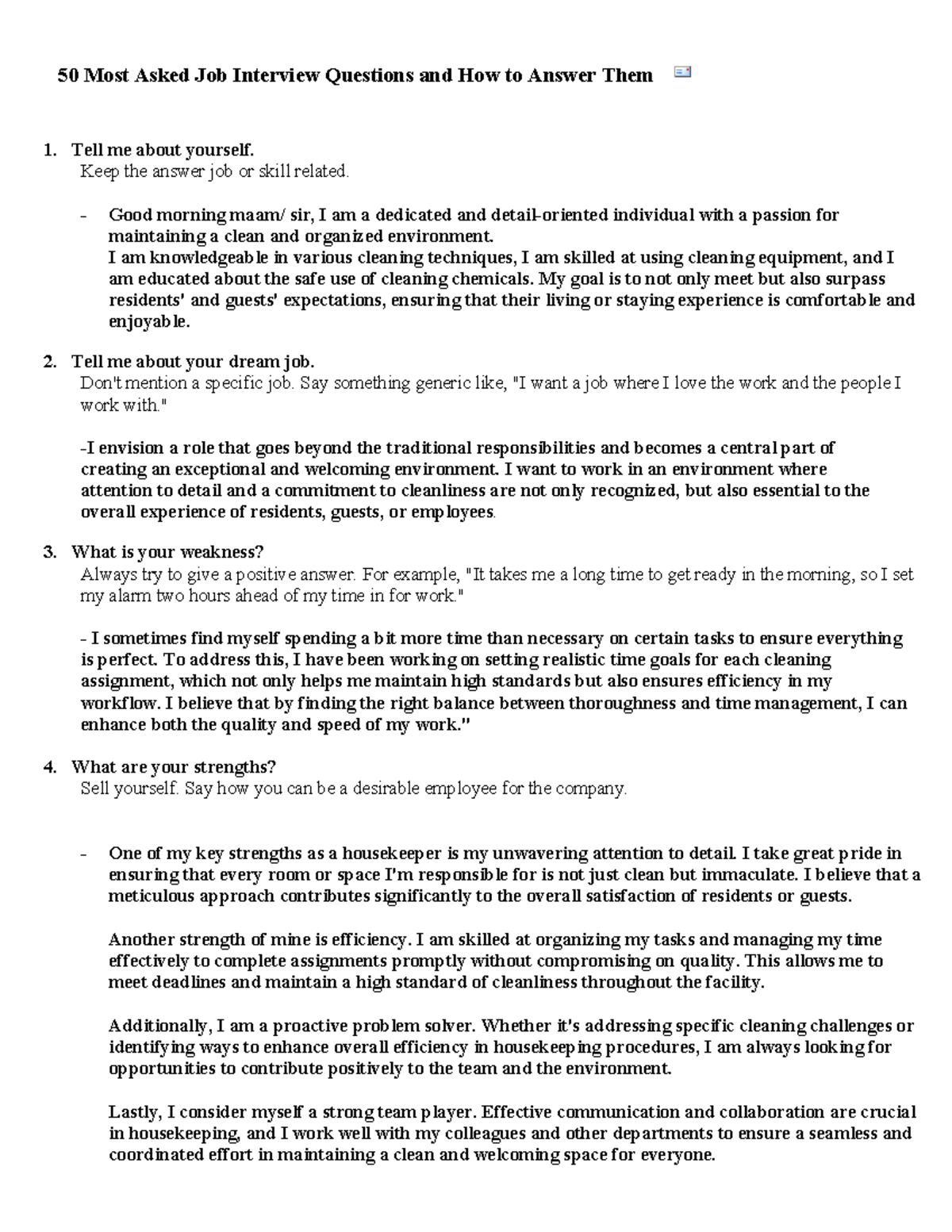 50 MOST Asked Questions with highlight 1 - 50 Most Asked Job Interview ...