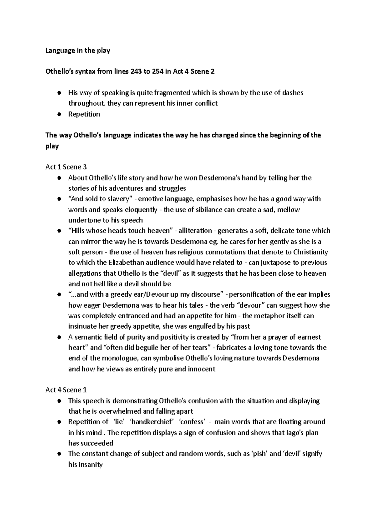 Othello - language in the play - Language in the play Othello’s syntax ...