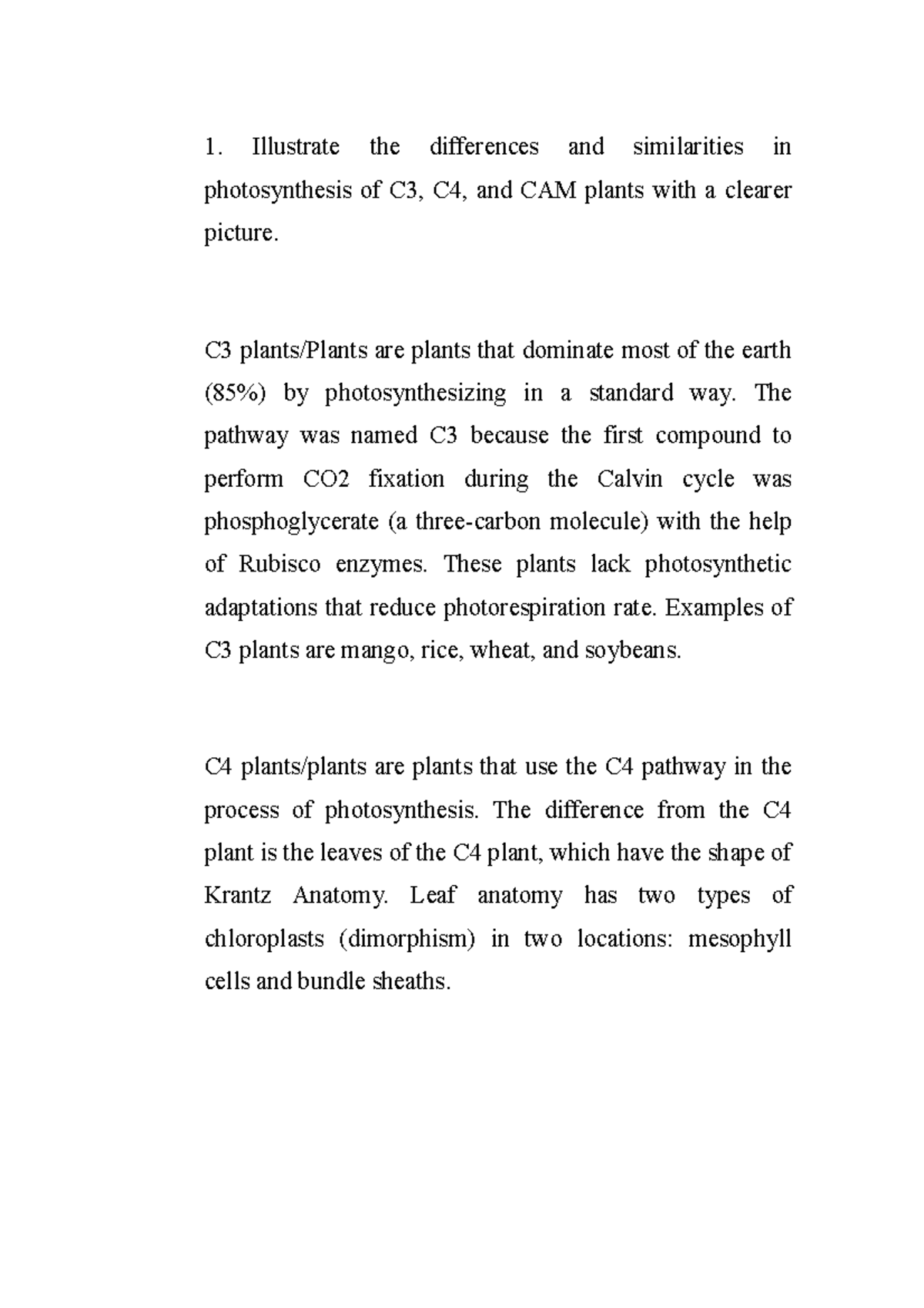 Biology - Illustrate the differences and similarities in photosynthesis ...