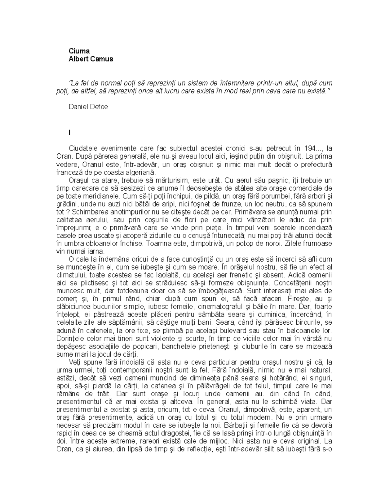 Albert Camus - Ciuma - - Studocu