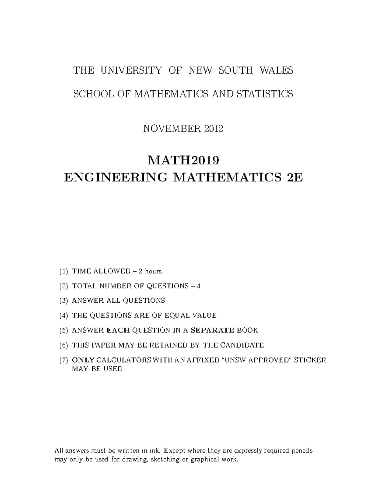 Math2019 s2 12 exam done - THE UNIVERSITY OF NEW SOUTH WALES SCHOOL OF ...