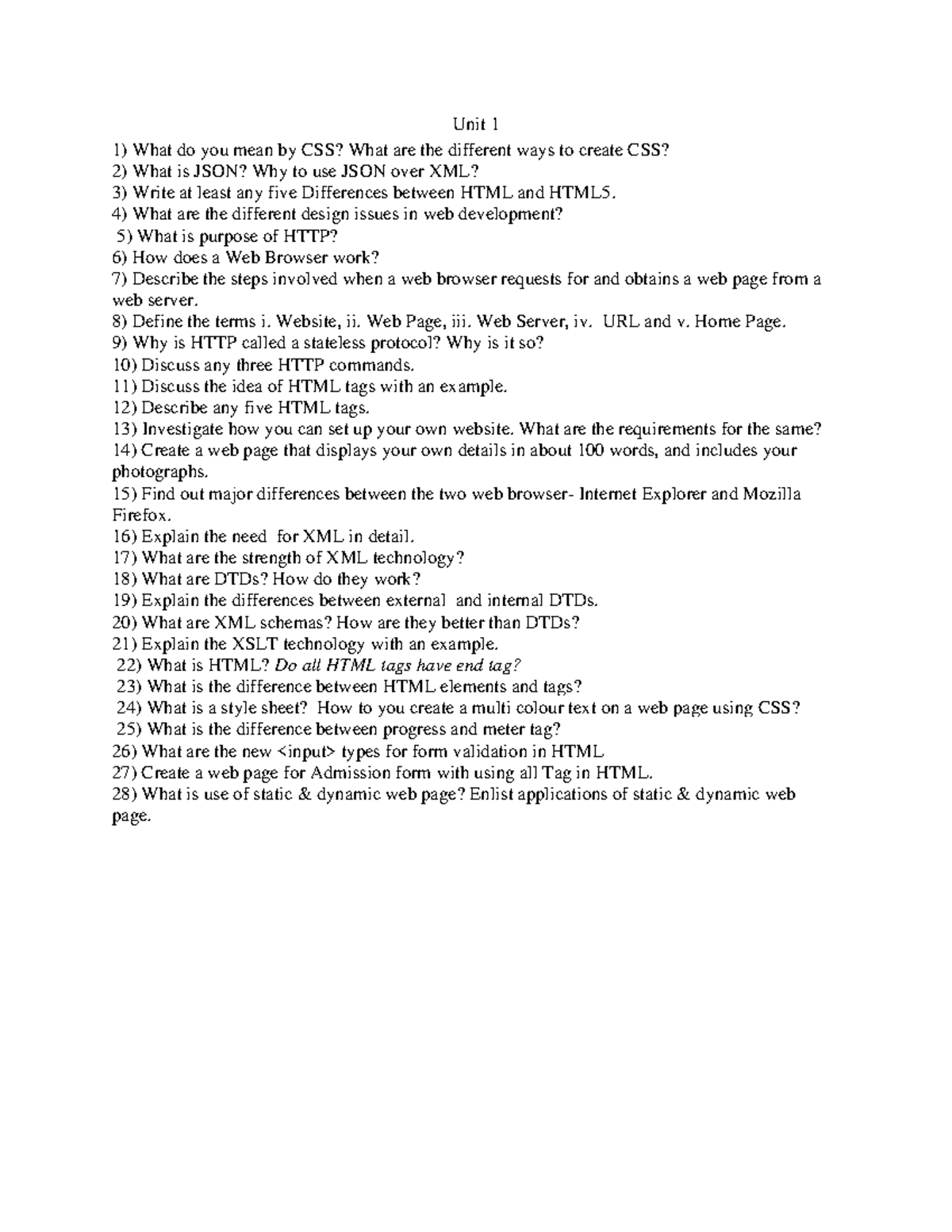 Question Bank -WTL-oral - Unit 1 What do you mean by CSS? What are the ...