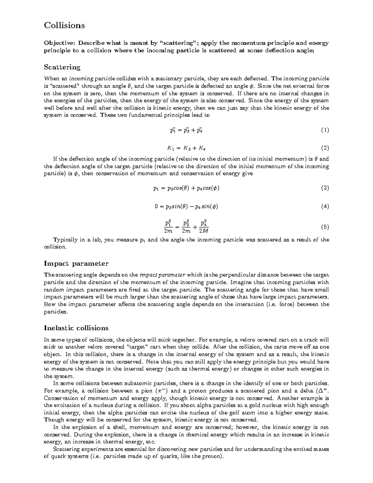 12-2-scattering - practice - Collisions Objective: Describe what is meant by “scattering”; apply ...