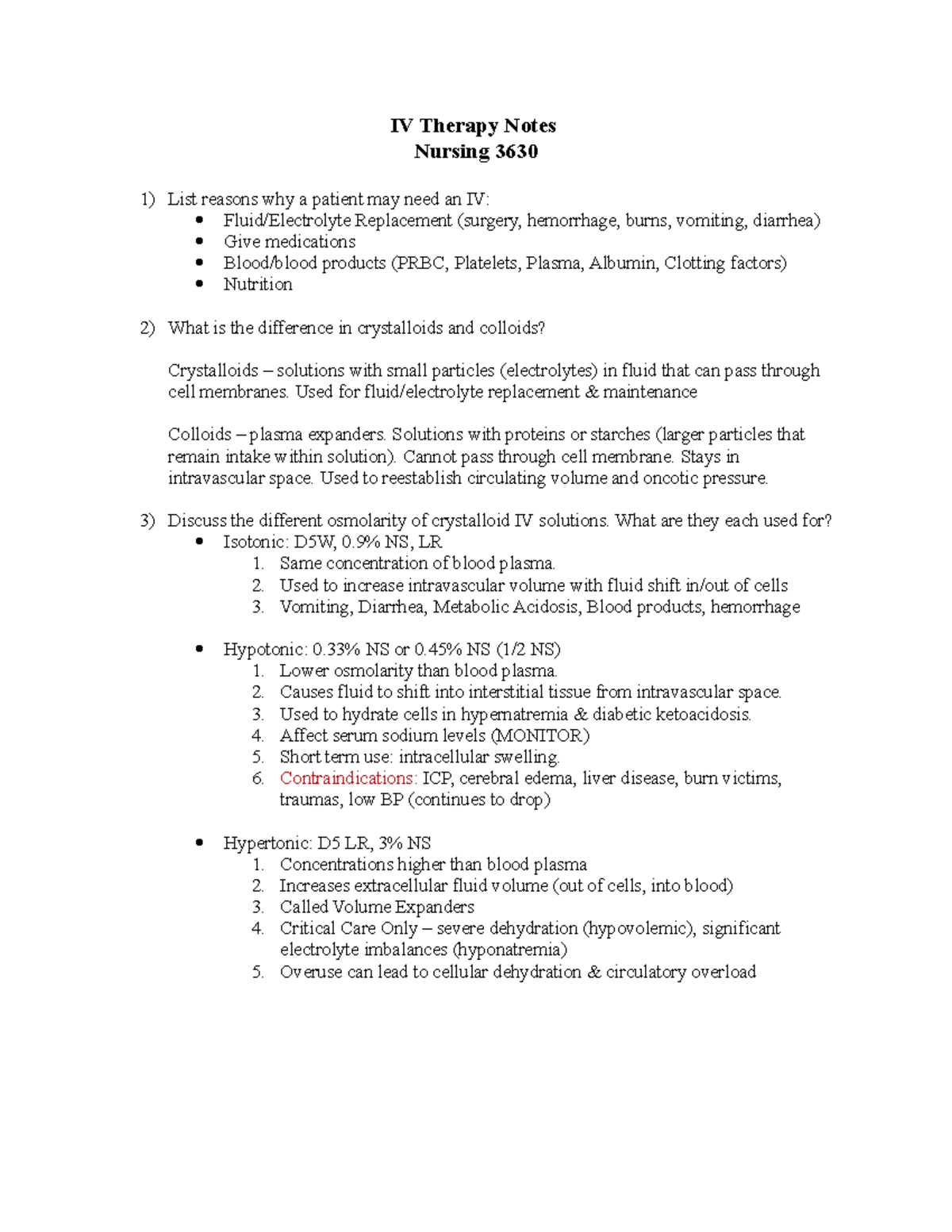 IV Notes - IV Therapy Notes Nursing 3630 List reasons why a patient may ...