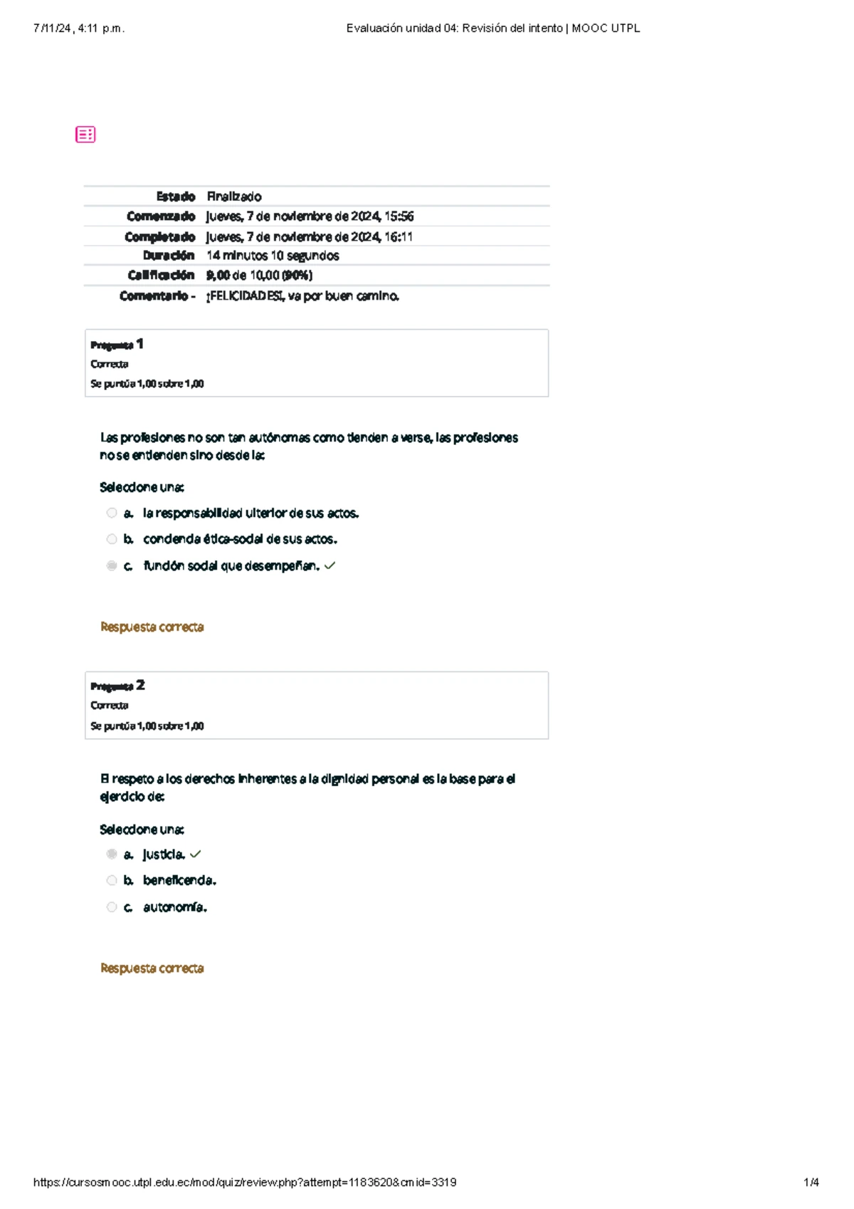 Evaluación unidad 06 Revisión del intento MOOC UTPL 2 - Estado Finalizado Comenzado sábado, 9 de ...