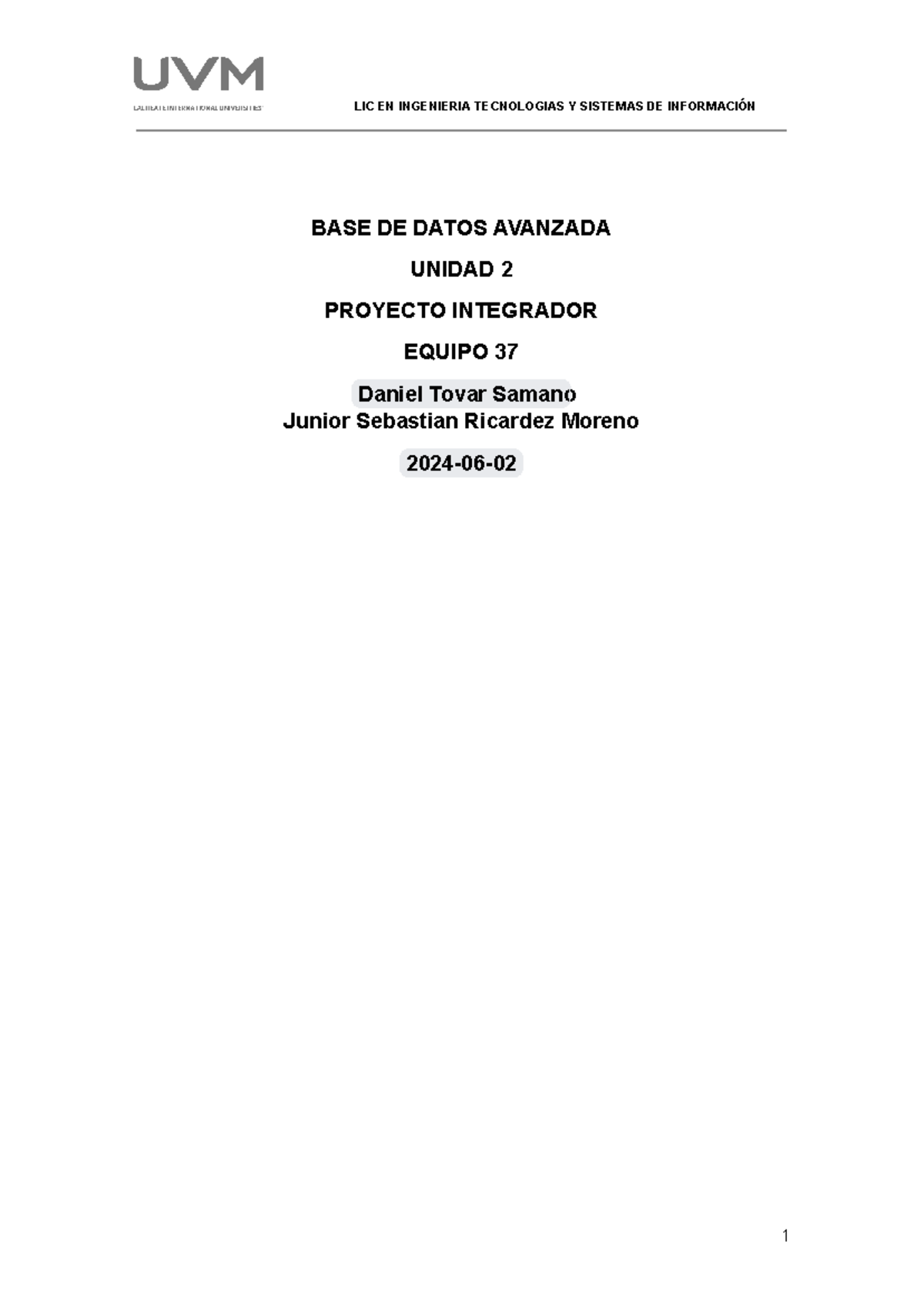 ACTIVIDAD 3 PROYECTO INTEGRADOR ETAPA 1 - BASE DE DATOS AVANZADA UNIDAD 2 PROYECTO INTEGRADOR ...