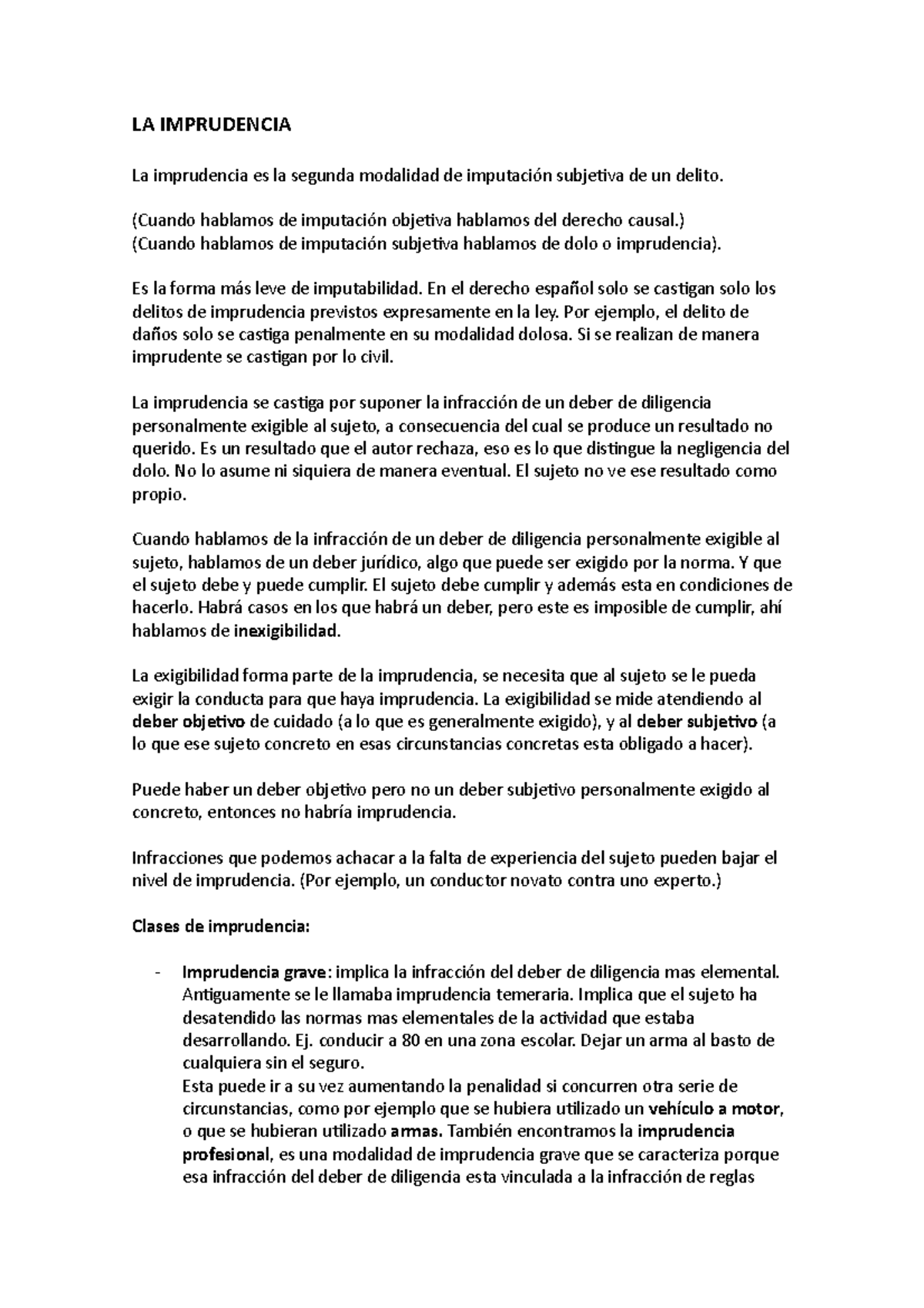 La Imprudencia - Derecho Penal - LA IMPRUDENCIA La imprudencia es la ...