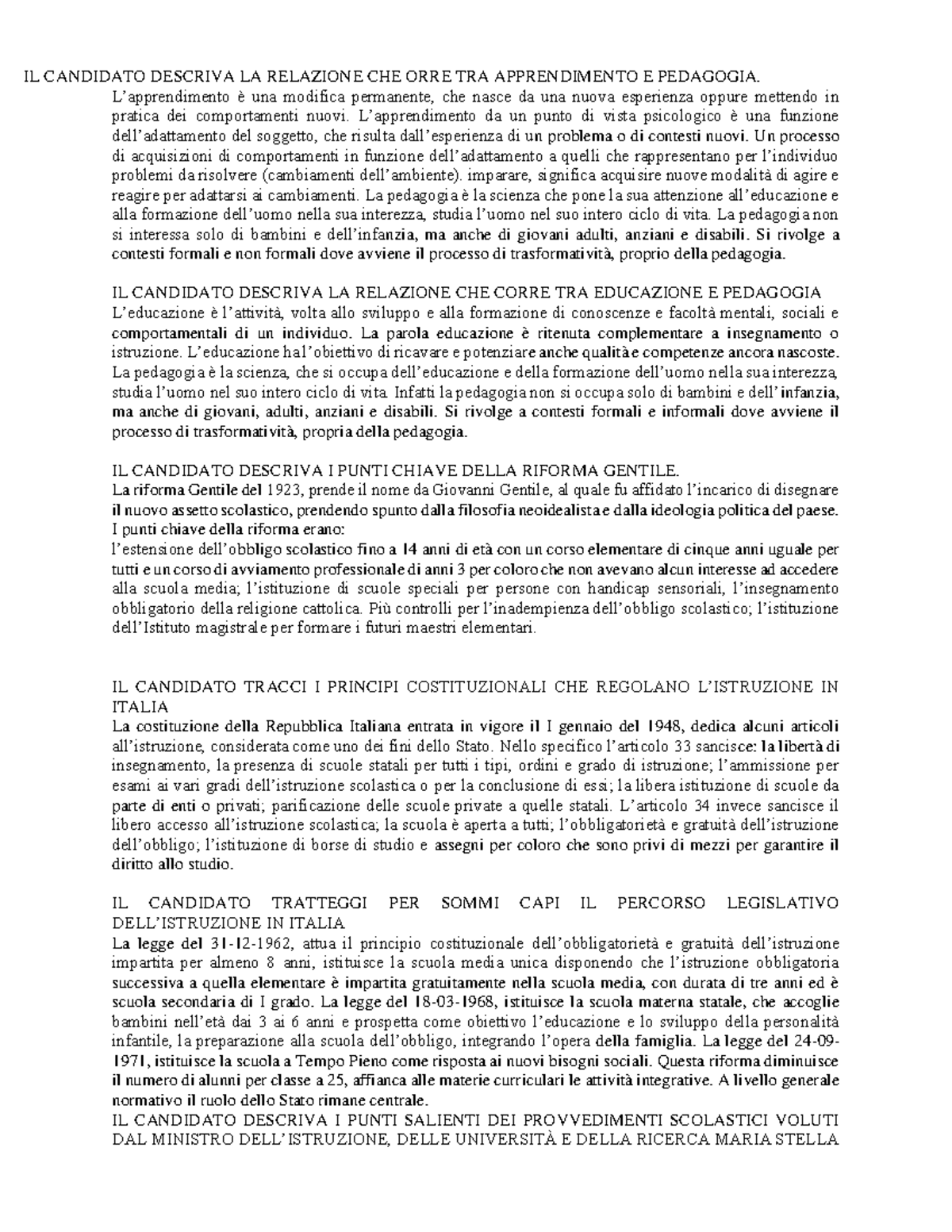 Educazione permanente (Aperte 1) - IL CANDIDATO DESCRIVA LA RELAZIONE ...