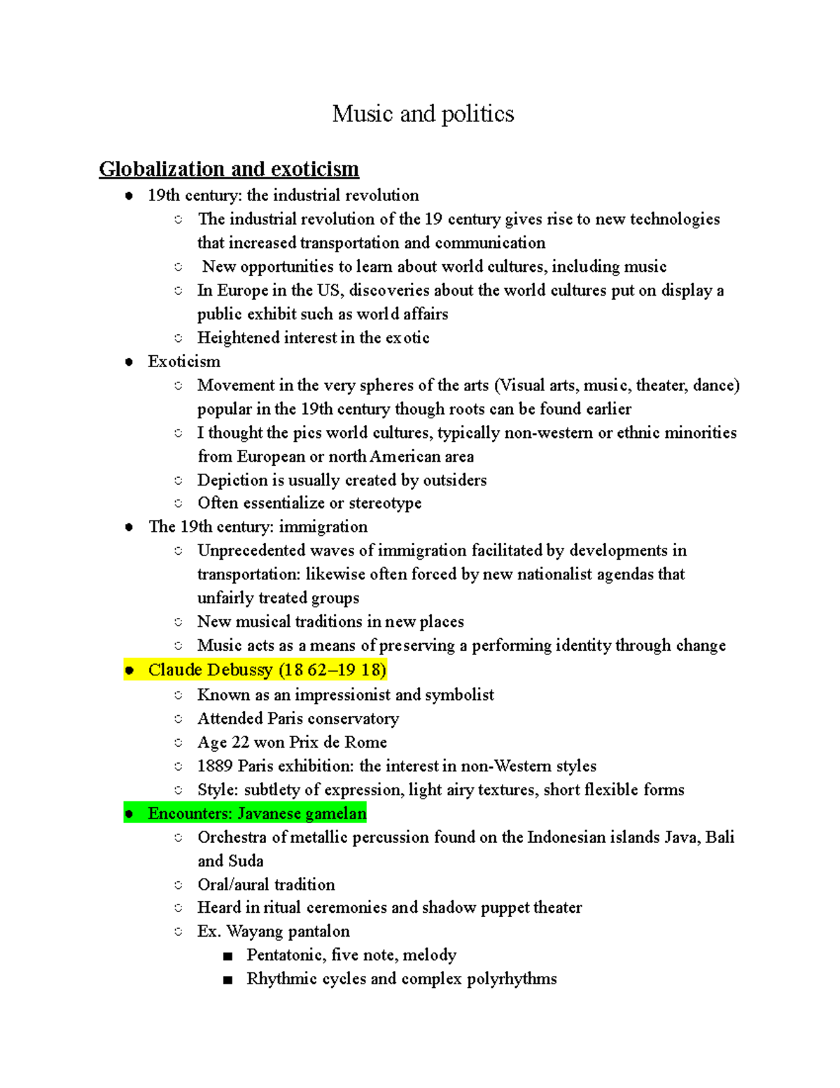 Notes - music and politics - Music and politics Globalization and ...