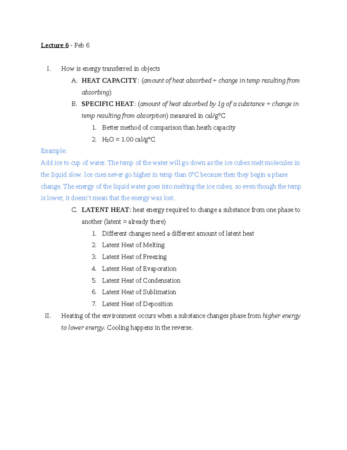 Lecture 6 - Feb 6 - Lecture 6 - Feb 6 I. How is energy transferred in ...