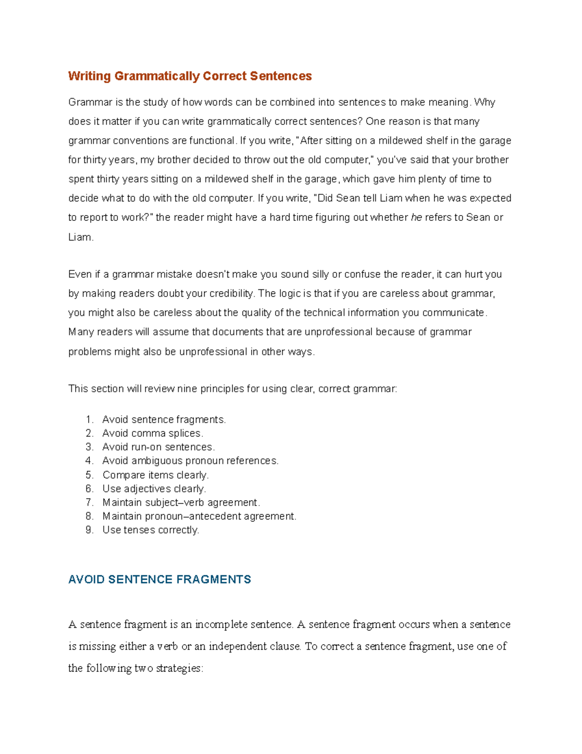 Chapter 10 Writing Correct and Effective Sentences - Writing ...