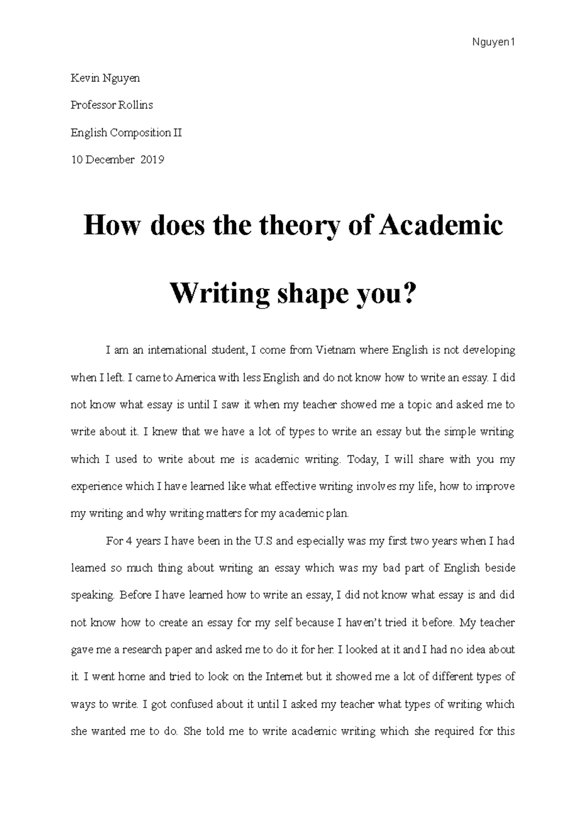 How does the Theory of Academic Writing Shape you ? - Nguyen Kevin ...
