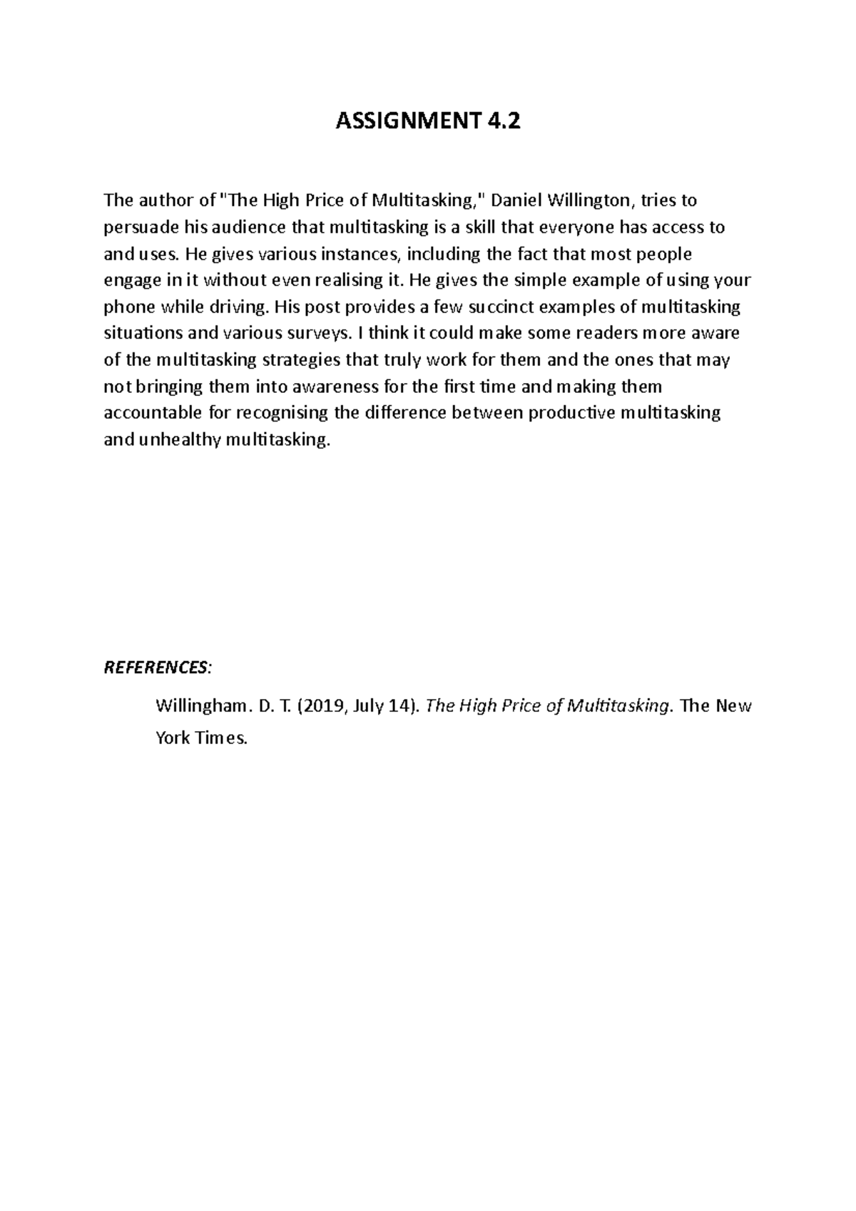 ENG 122 Module 4 Assignment 2 - ASSIGNMENT 4. The author of "The High Price of - Studocu